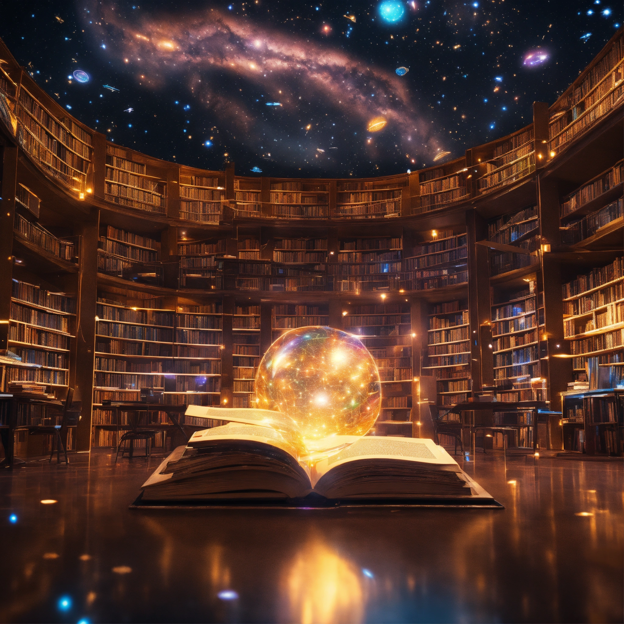 Lexica - A futuristic library where holographic books float in the air ...