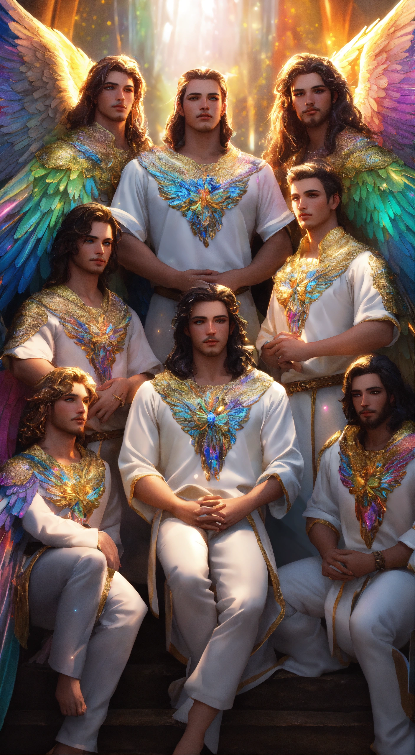 Lexica - Group of 7 beautiful and perfect male Angels, detailed and ...