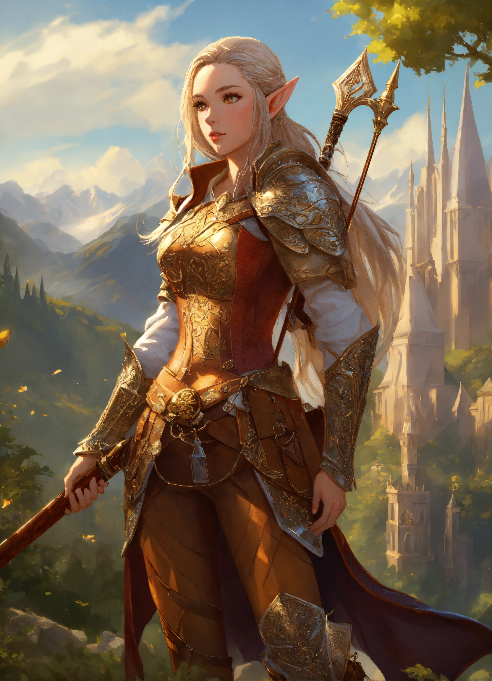 Lexica - Beautiful bard female elf, long pale hair, gold eyes, Copper ...