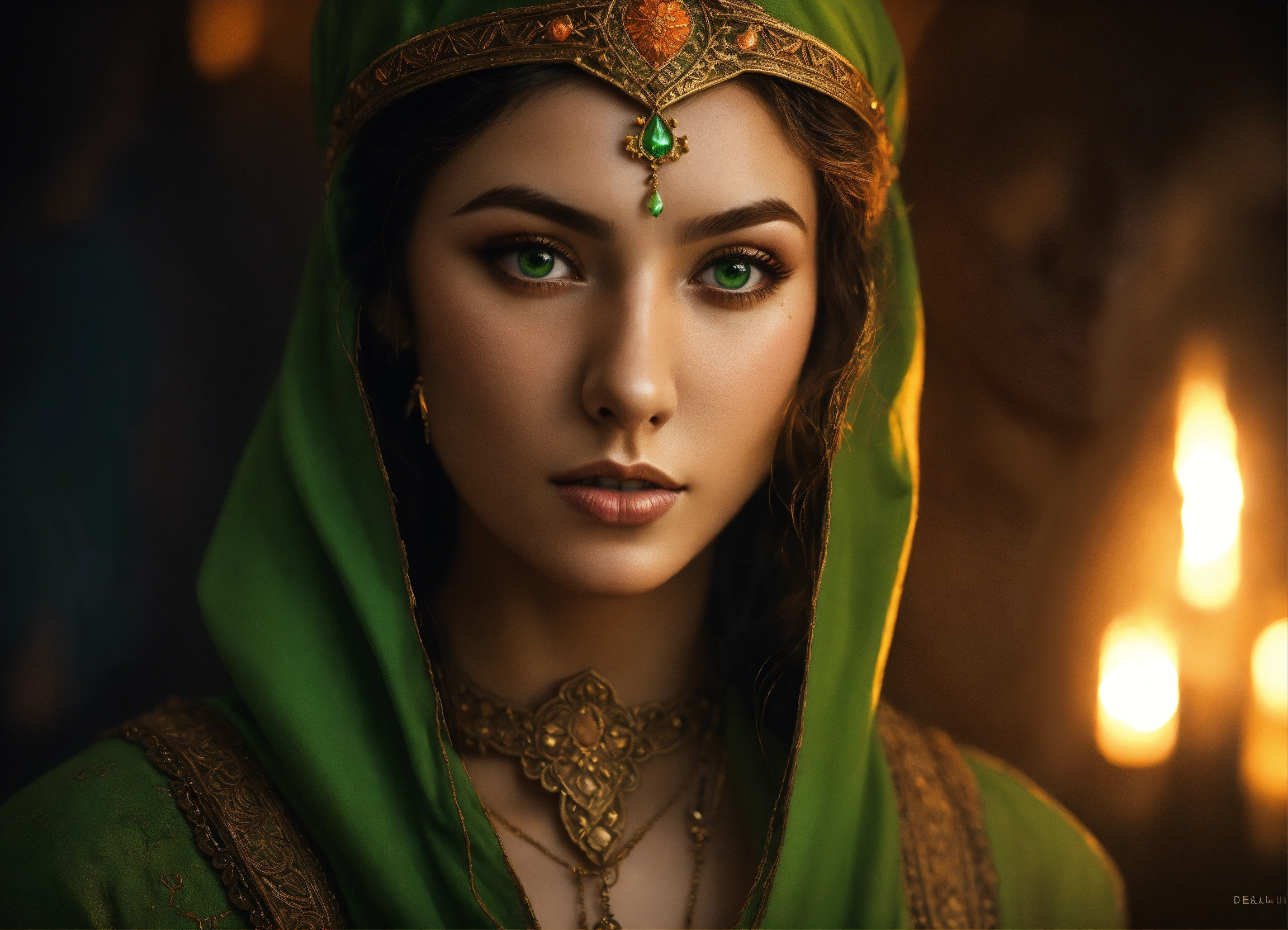 Lexica - Tamerlan female elf in medieval style, Turkish clothes, green ...