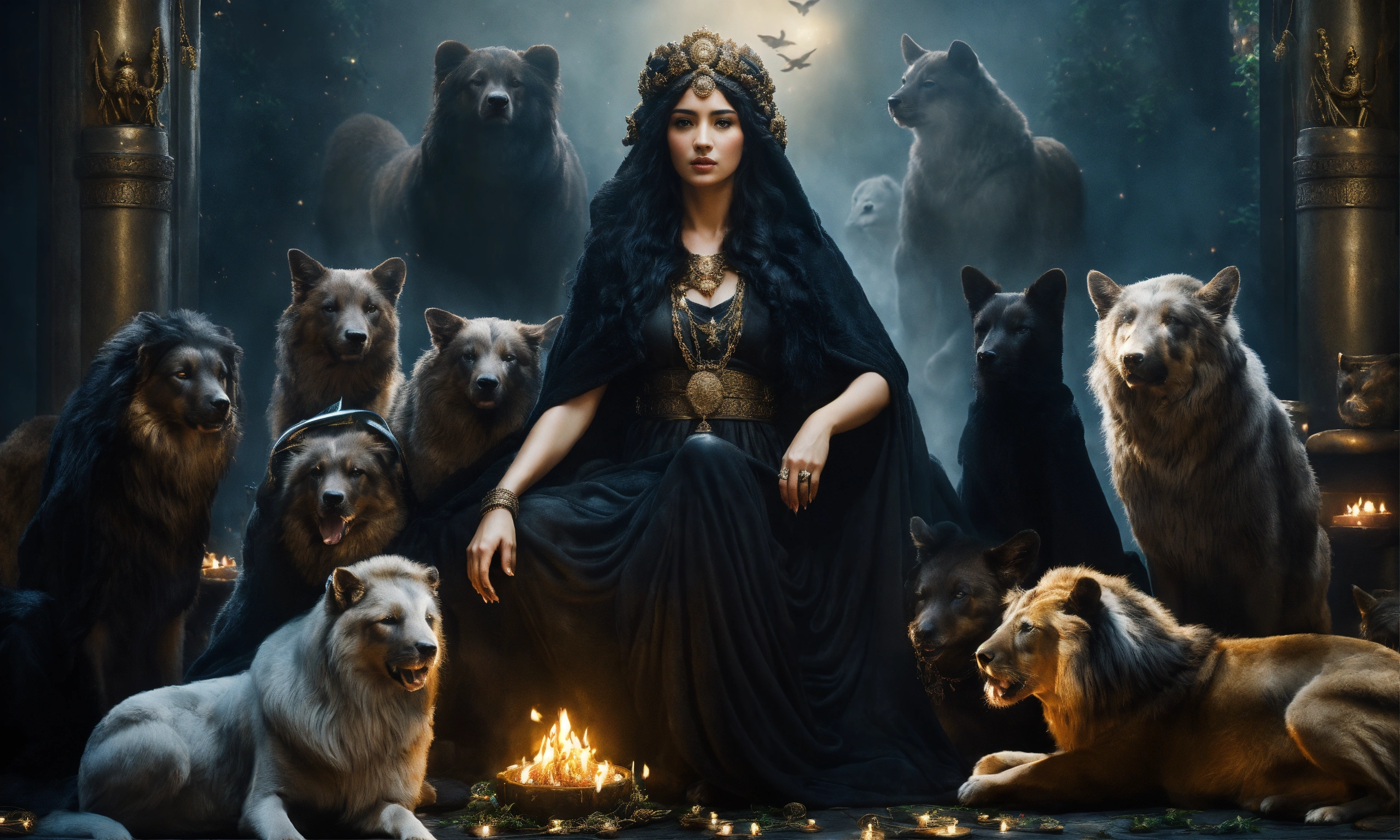 Lexica - Greek goddess Hecate, black hair, adorned in a flowing black ...