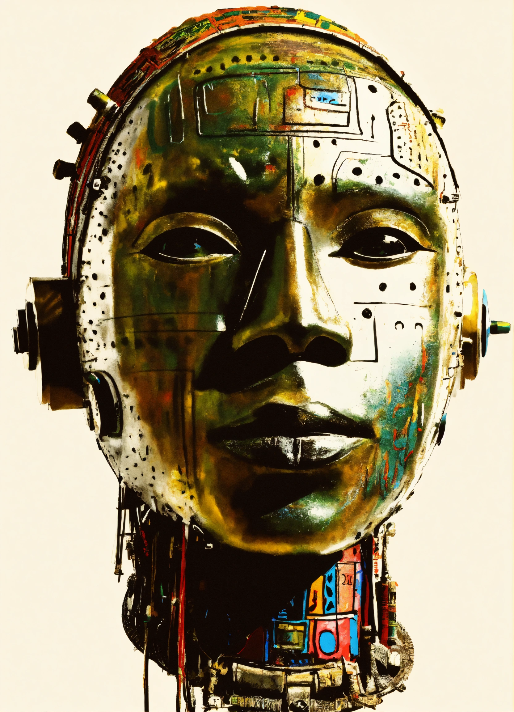 Lexica - African tribal mask robot collage style abstract edgy ...
