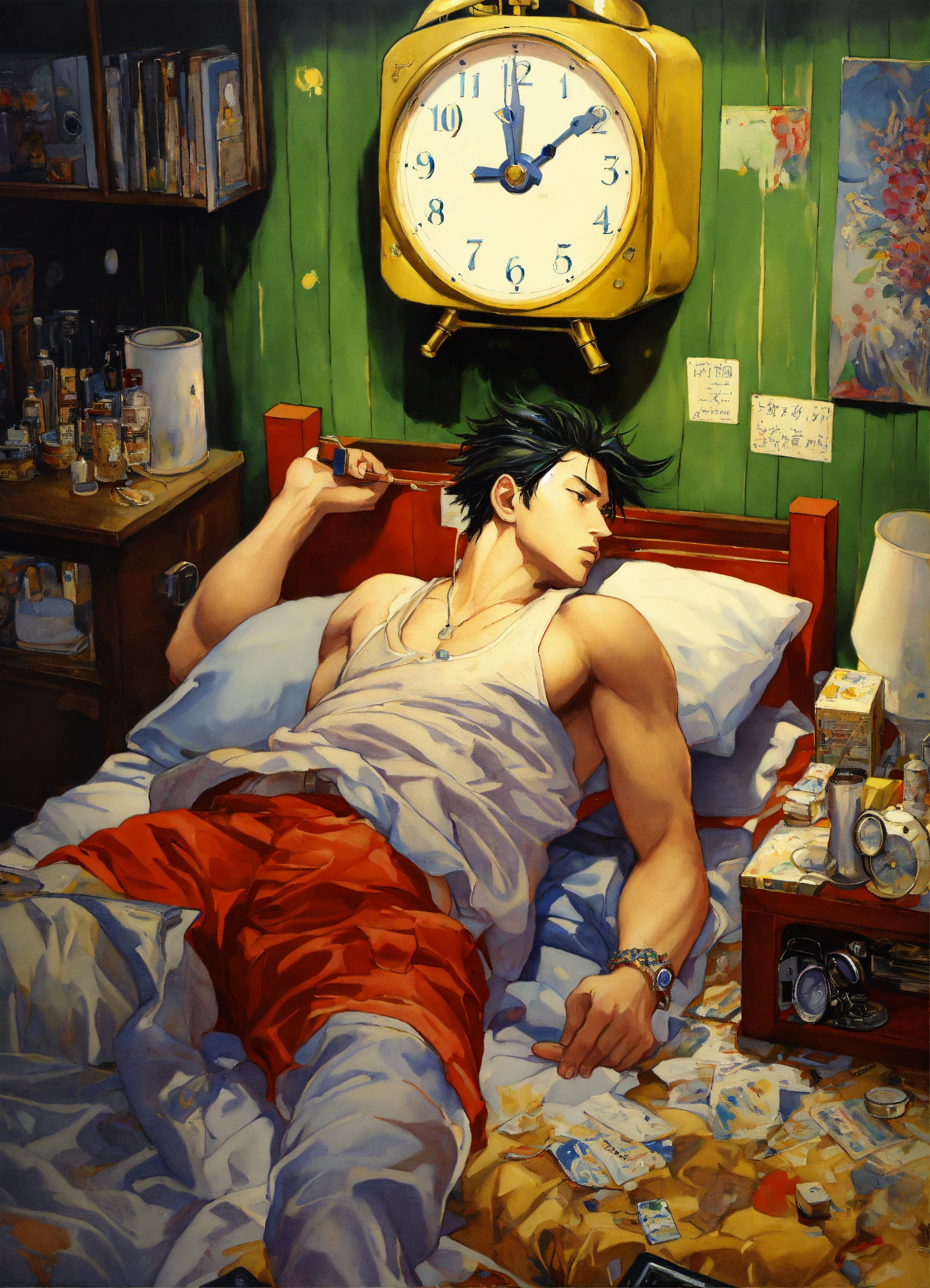 Lexica A Man Is Woken Up By The Alarm Clock A Detailed Painting By
