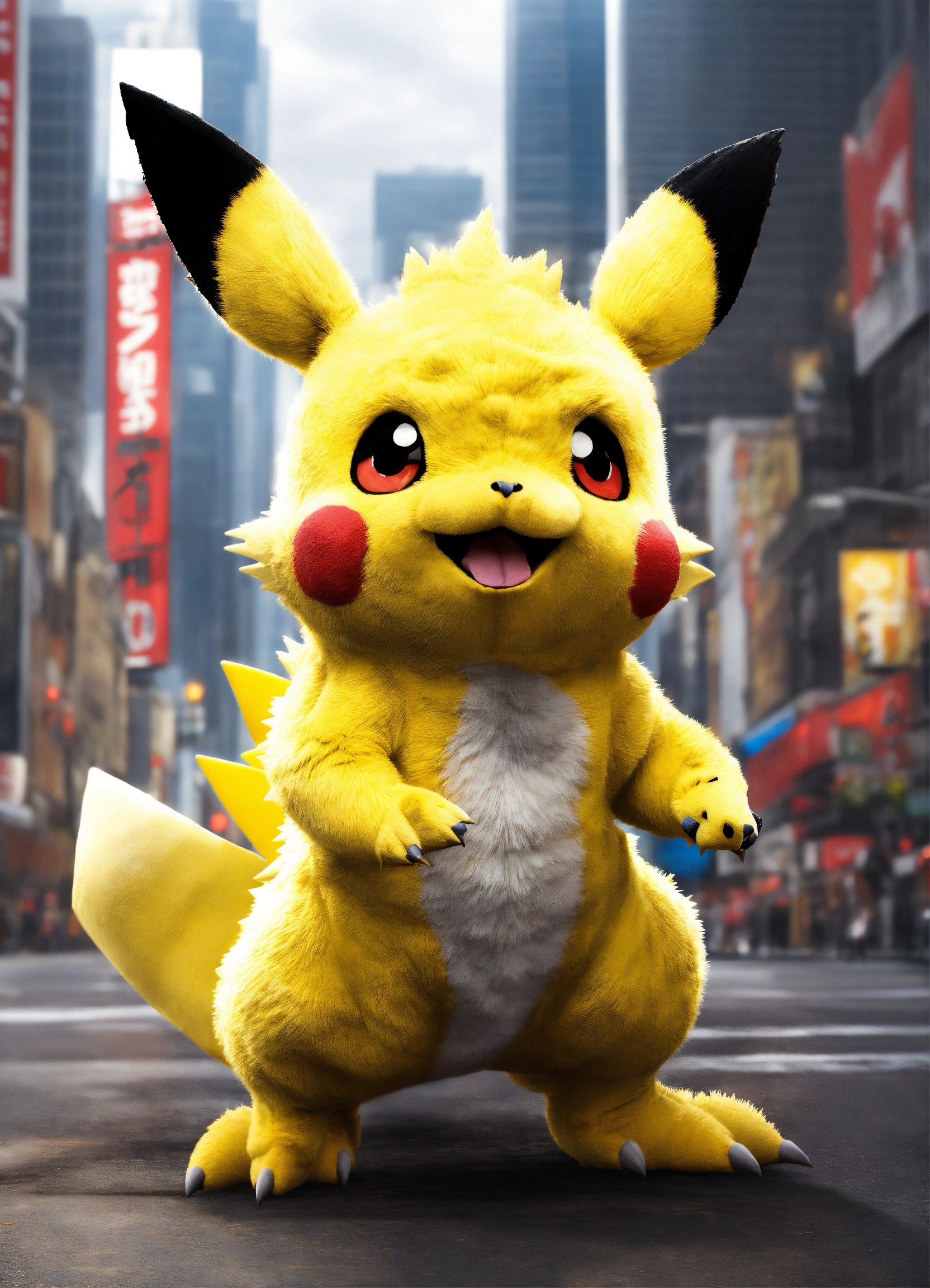 Lexica - Pichu pokemon as Godzilla, realistic 4k, full body in the city