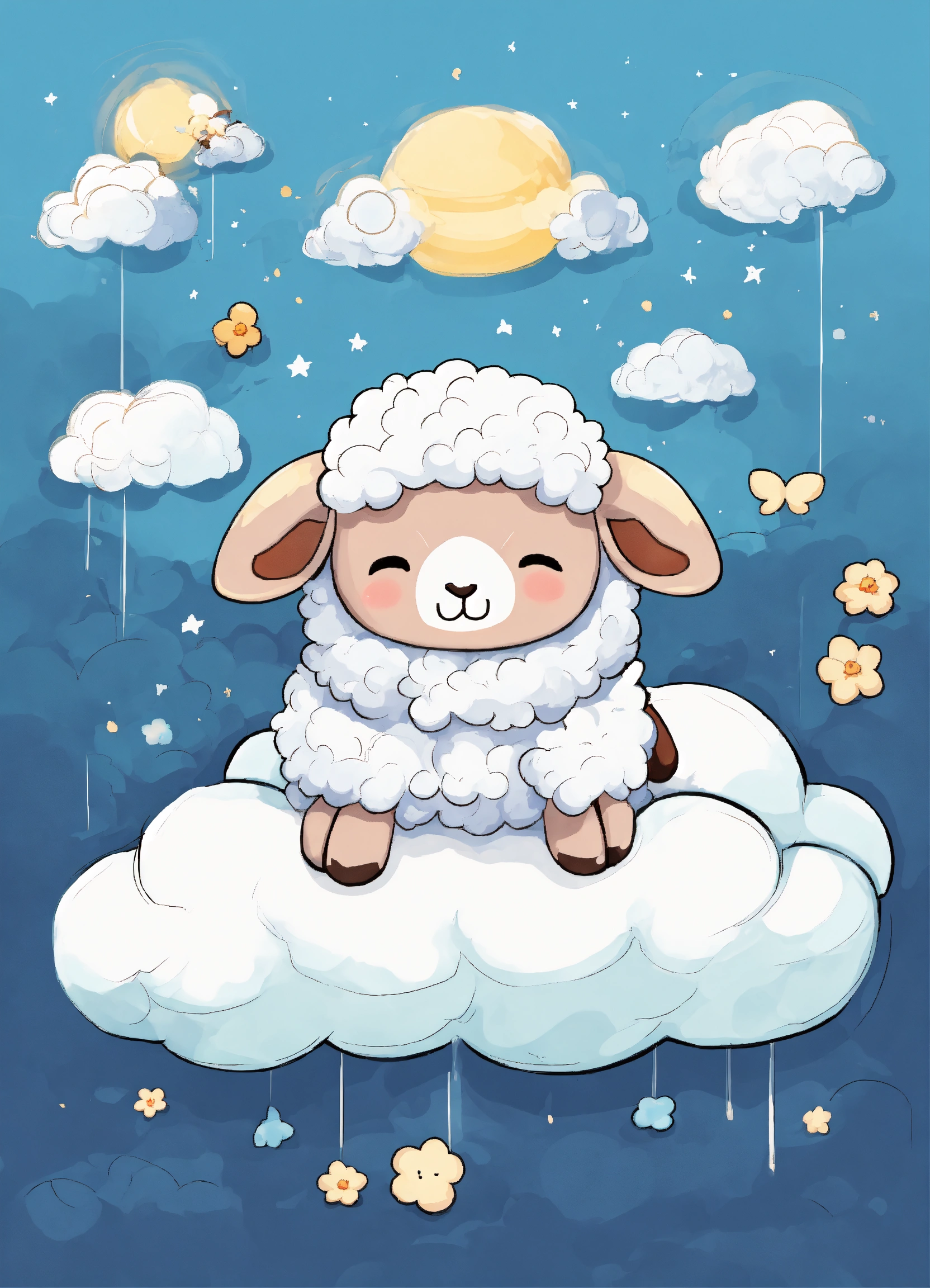 Lexica - Cute sleep sheep chibi cartone style fly in cloud