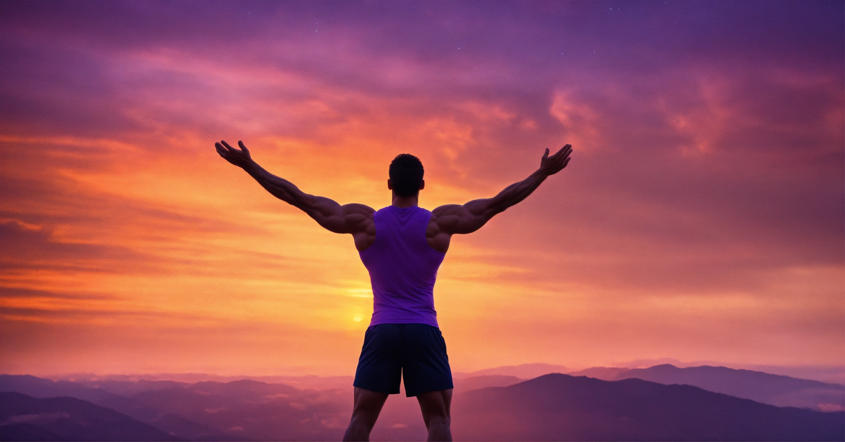 Lexica - Handsome muscular man, standing, arms raised in gratitude to ...