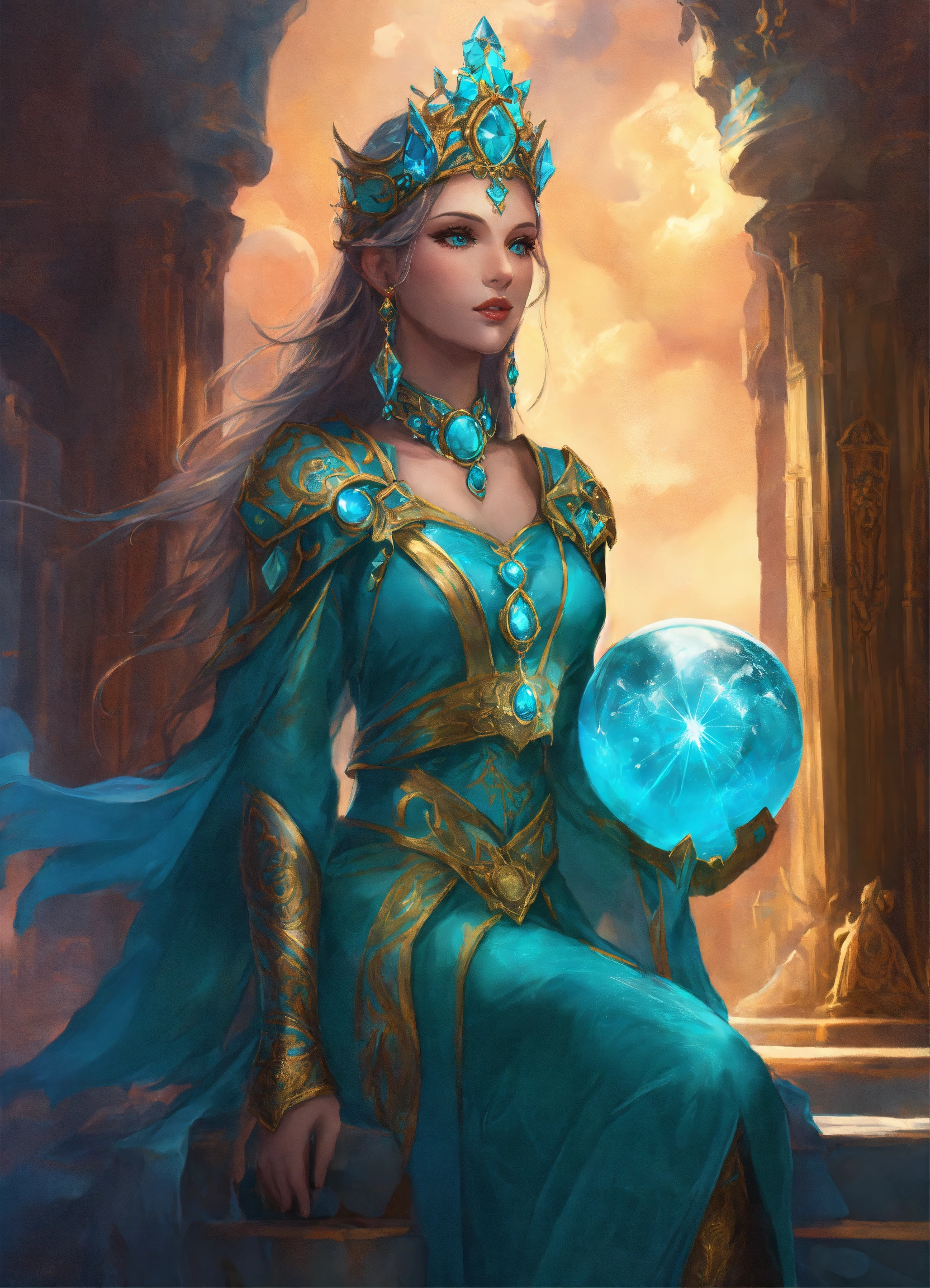 Lexica - Mystical crystal female empress, turquoise, sky land, dnd ...