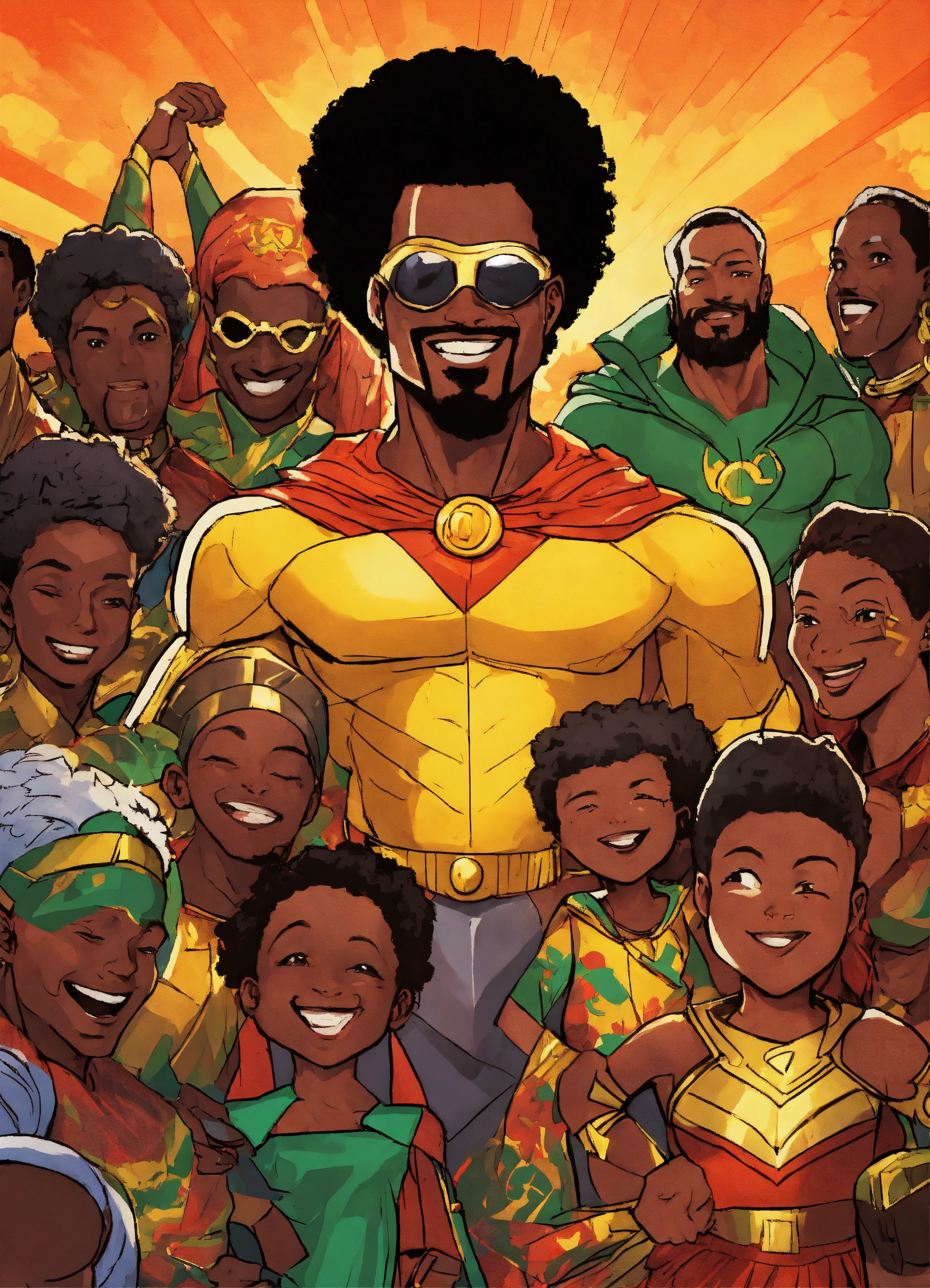 Lexica - An Ethiopian superhero person surrounded by a lot of African ...