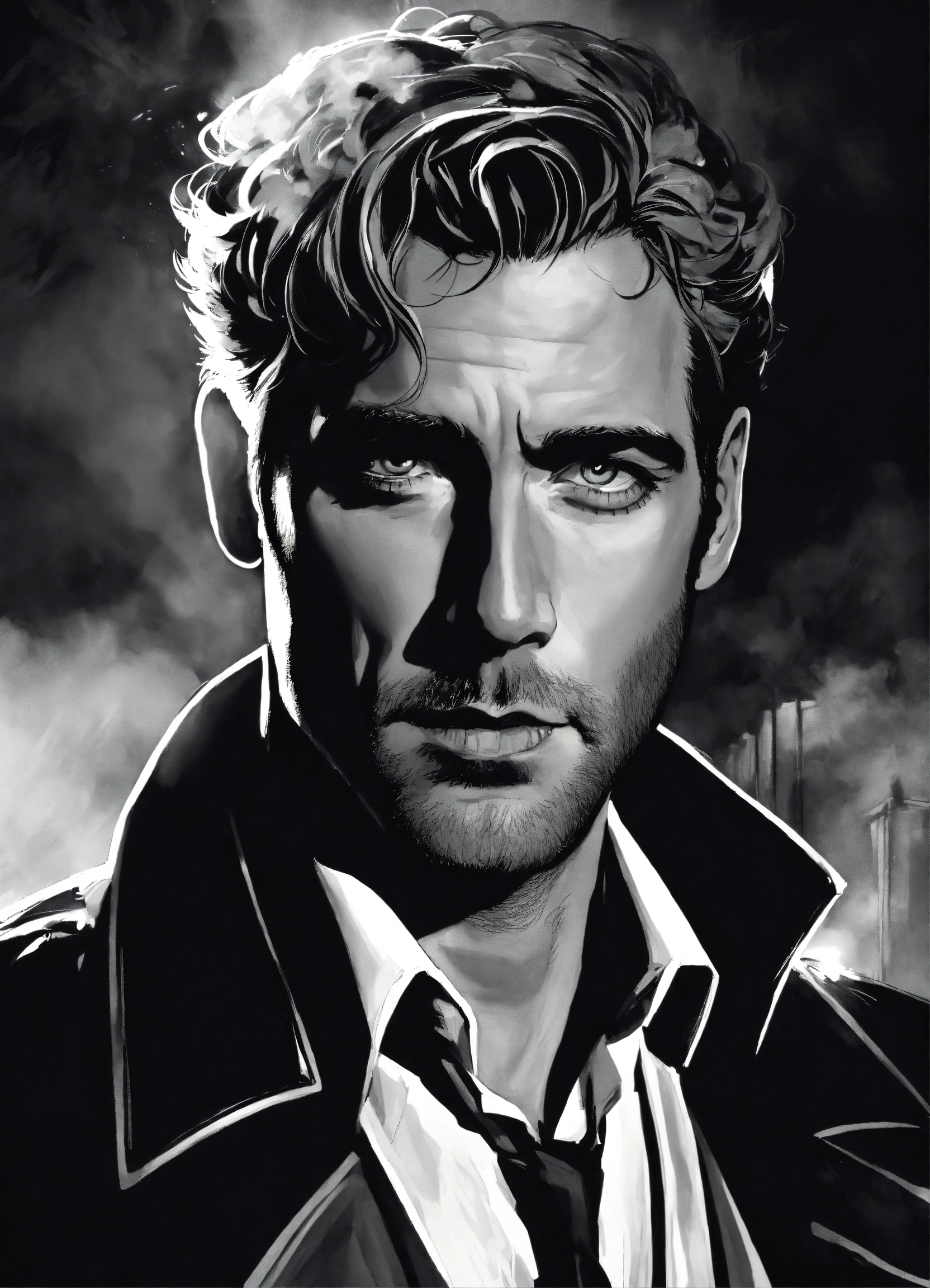 Lexica - "film noir John Constantine", noir, fog, midnight, head and ...