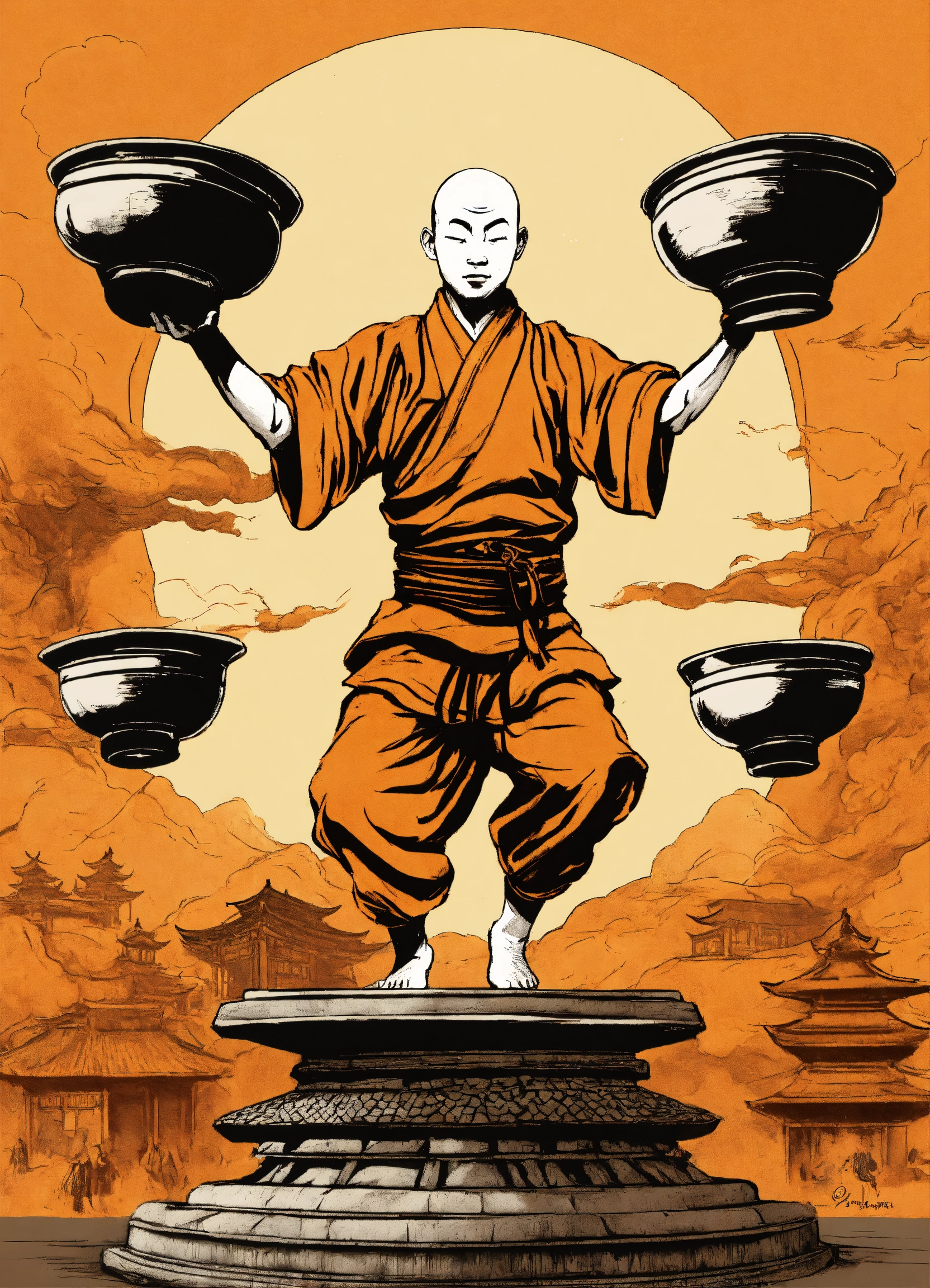 Lexica - Drawing shaolin monk balancing with outstretched hands holding ...