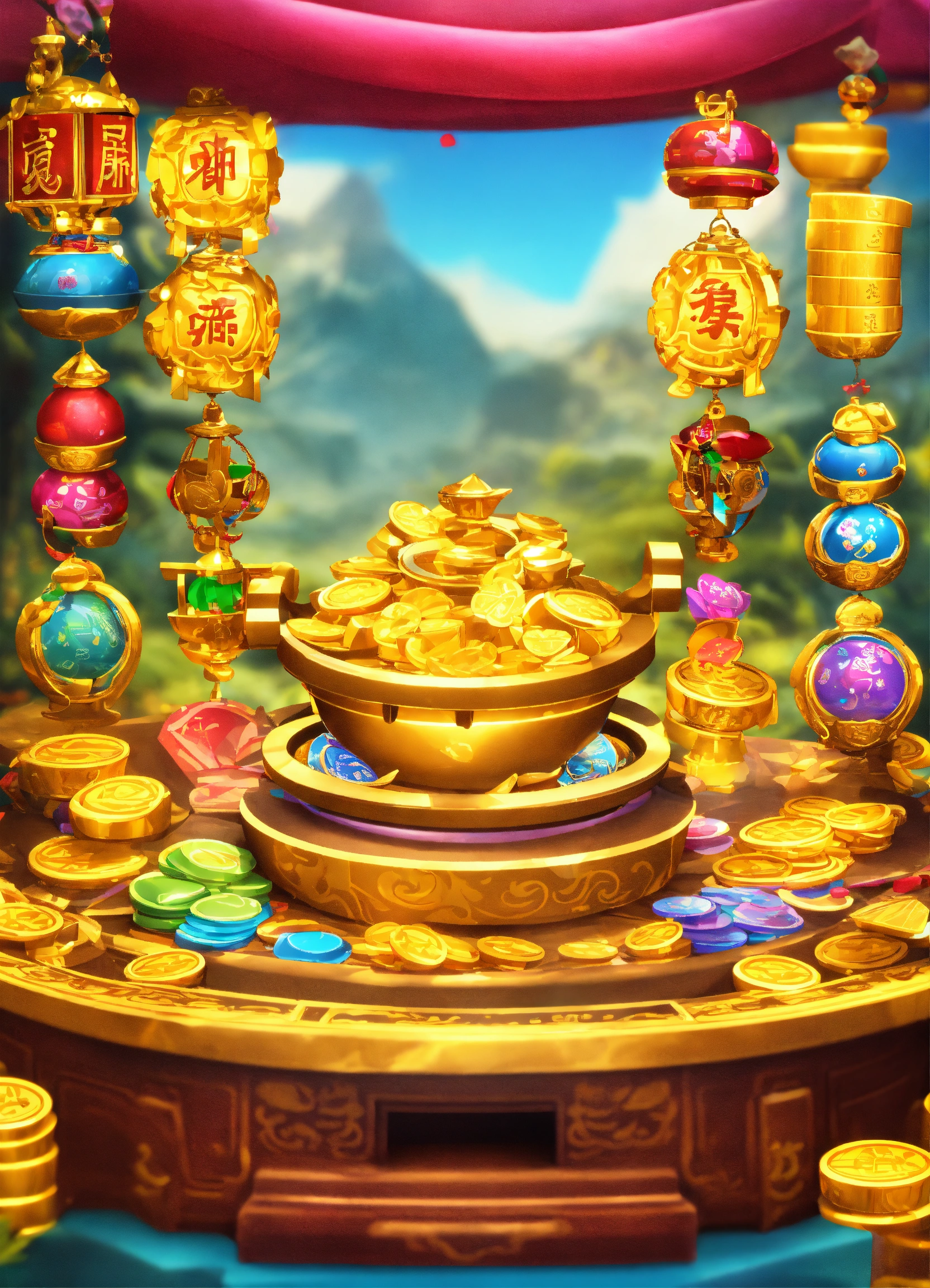 Lexica - 3D god of wealth (Chinese) slot machine game abstract treasure ...
