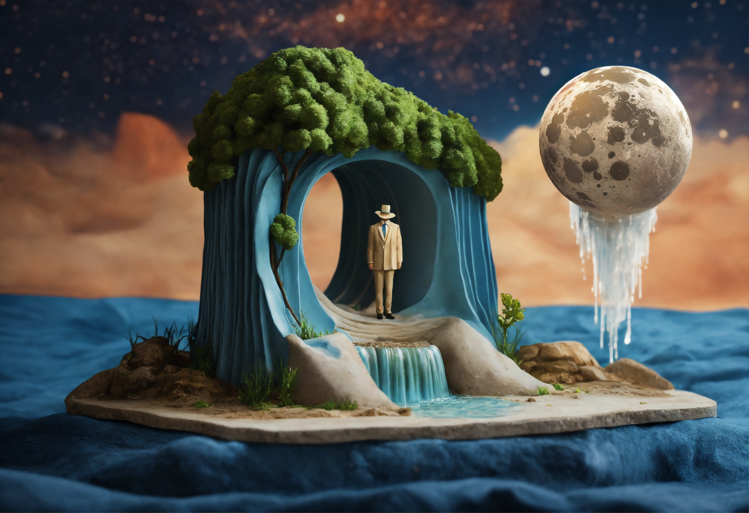 Lexica - Hand-made artwork 3D, modeling clay, upside down rené magritte ...