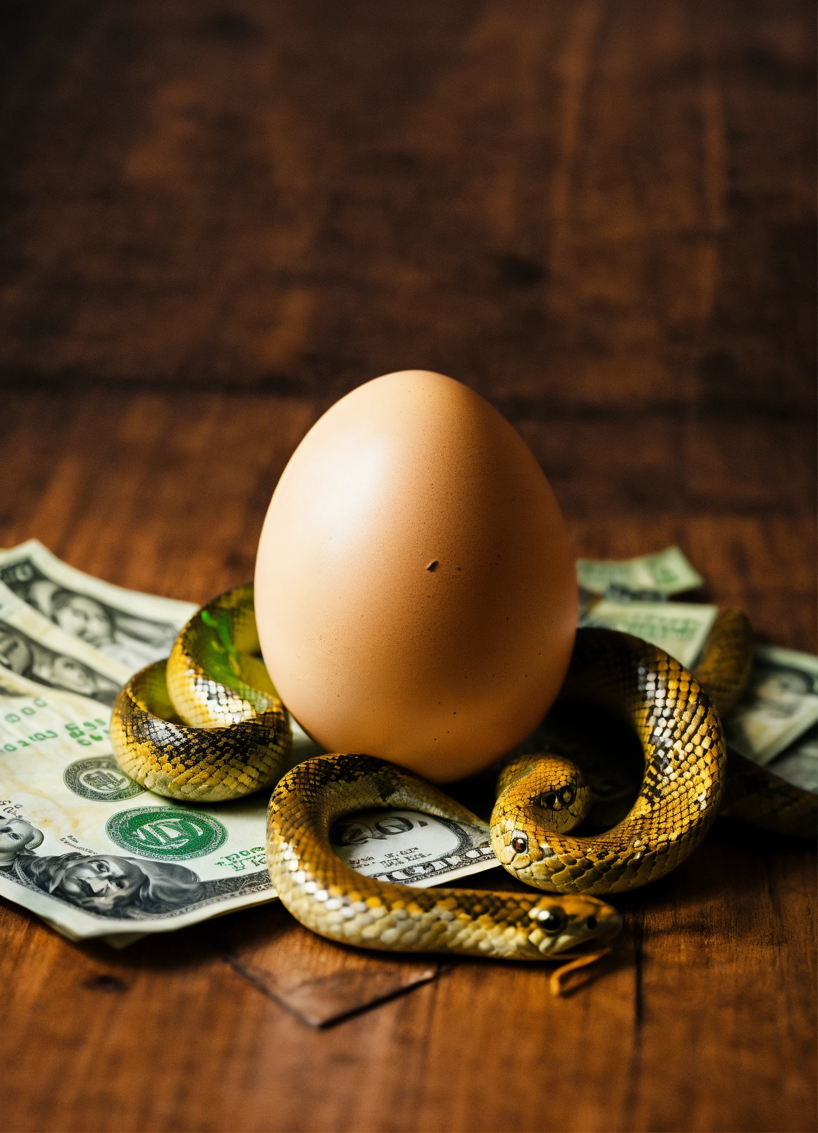 Lexica - Snake wrapped around egg with money on the floor