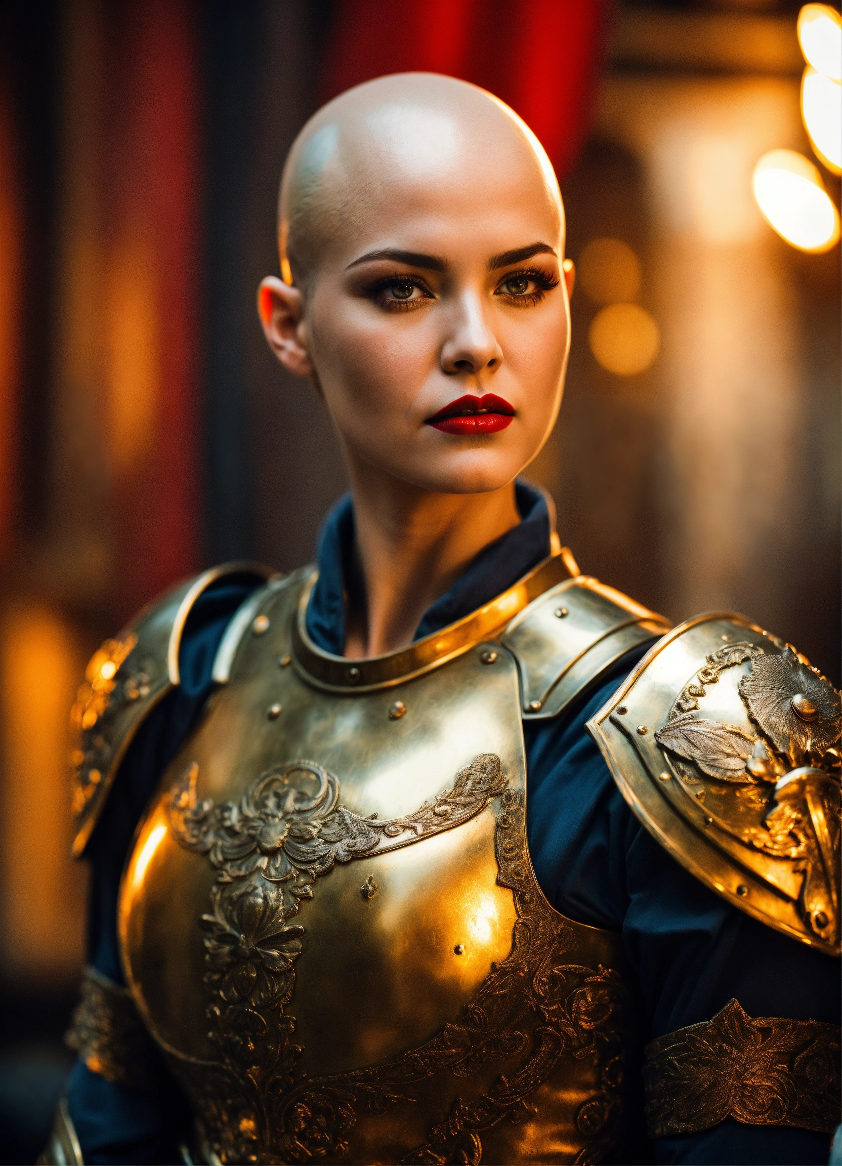 Lexica - Photo quality portrait of beautiful bald female warrior knight ...