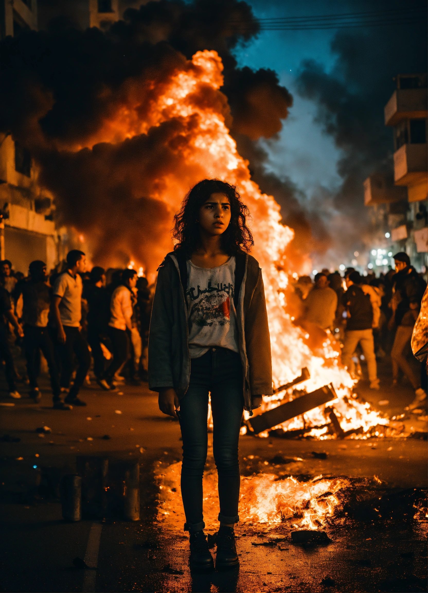 Lexica - Dark aesthetic photo, of a Palestinian girl amidst a chaotic ...