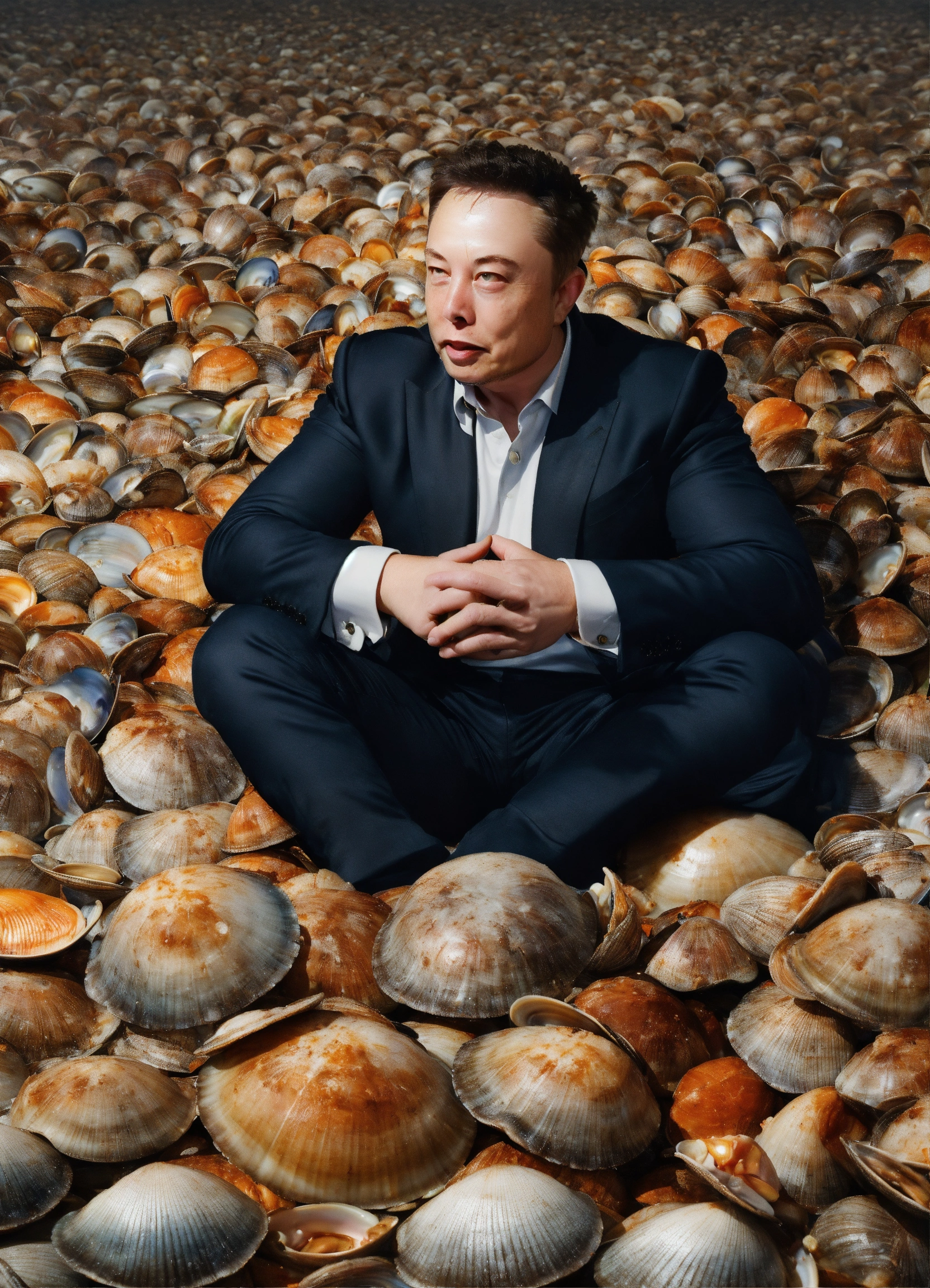 Lexica - Elon Musk surrounded by freshwather clams everywhere. Elon Musk laying in a pile of ...