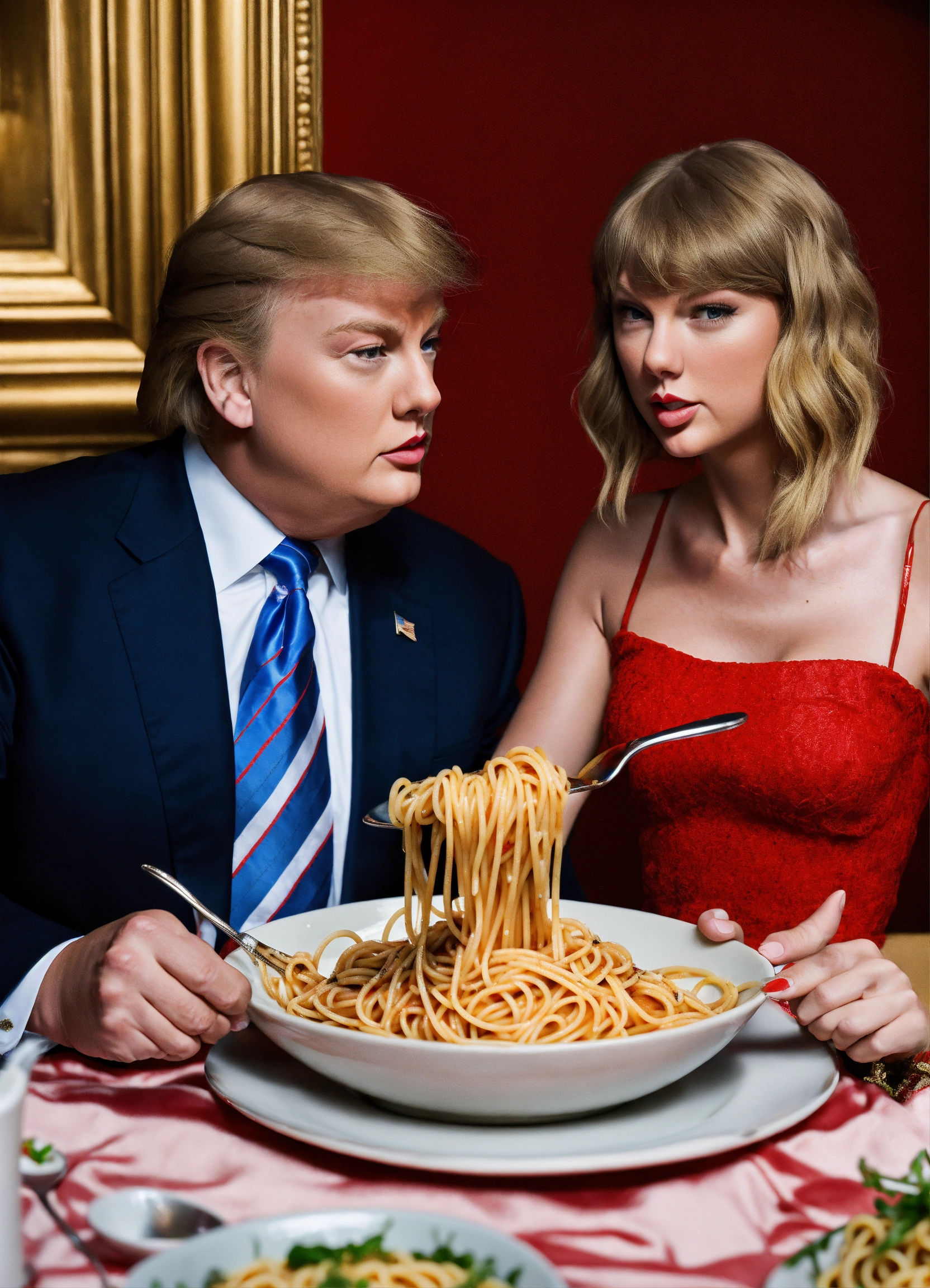 Lexica - Photo realistic shot of taylor swift and donald trump eating a ...