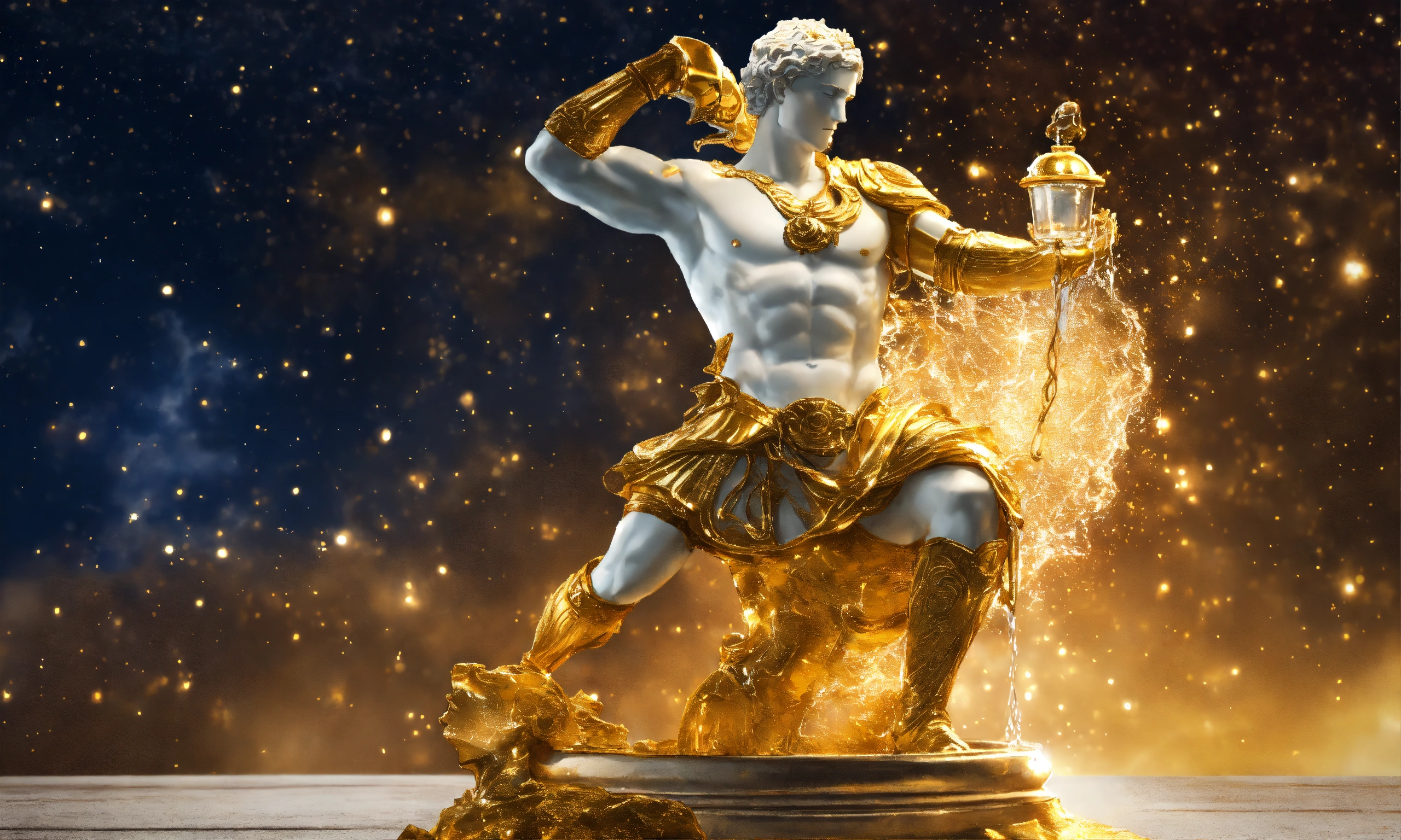 Lexica - Greek white and gold man statue pours water, brutal, zodiac ...