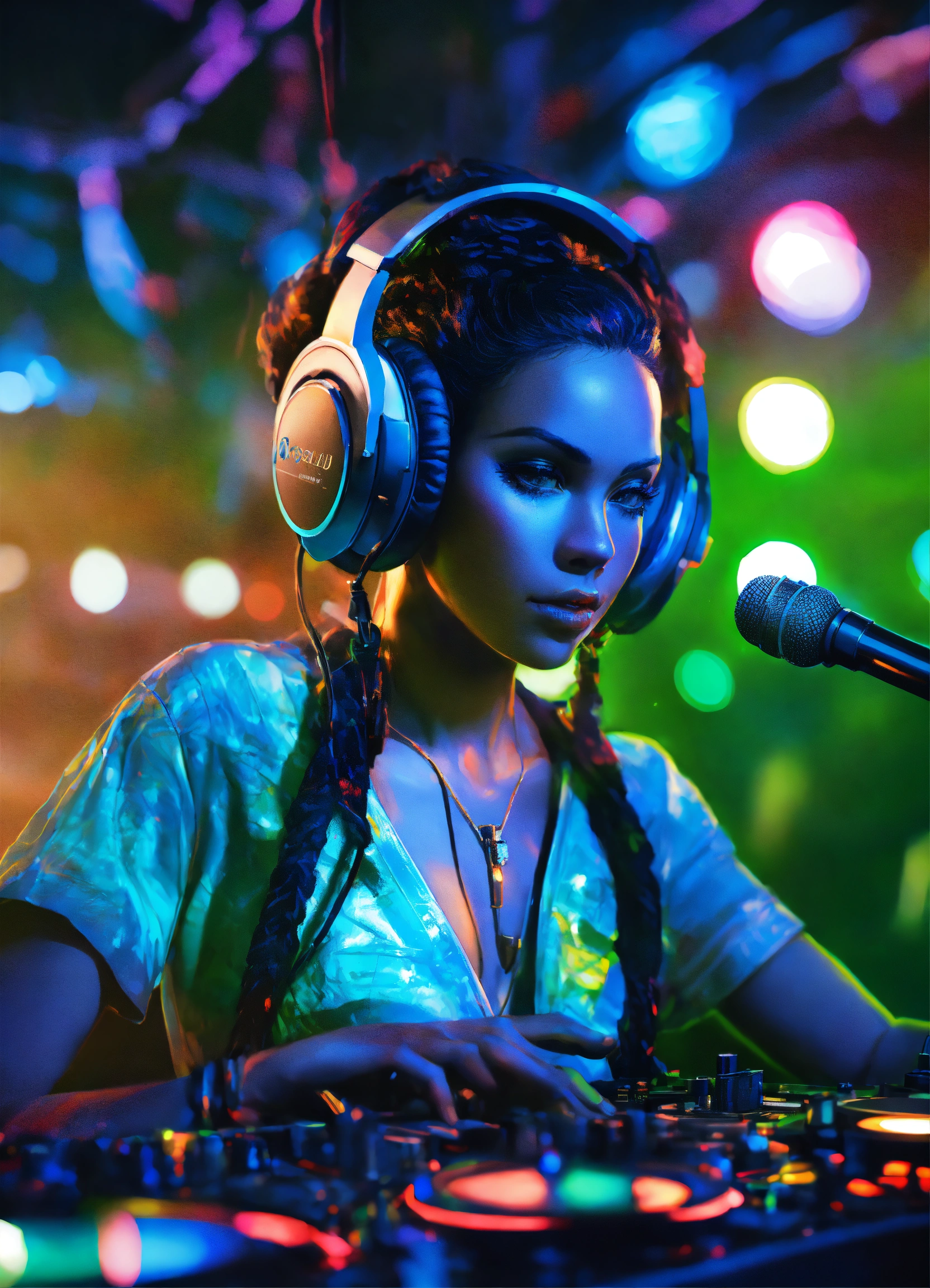 Lexica - A Portrait art of ultra realistic ChelinaManuhutu1 a dj woman ...