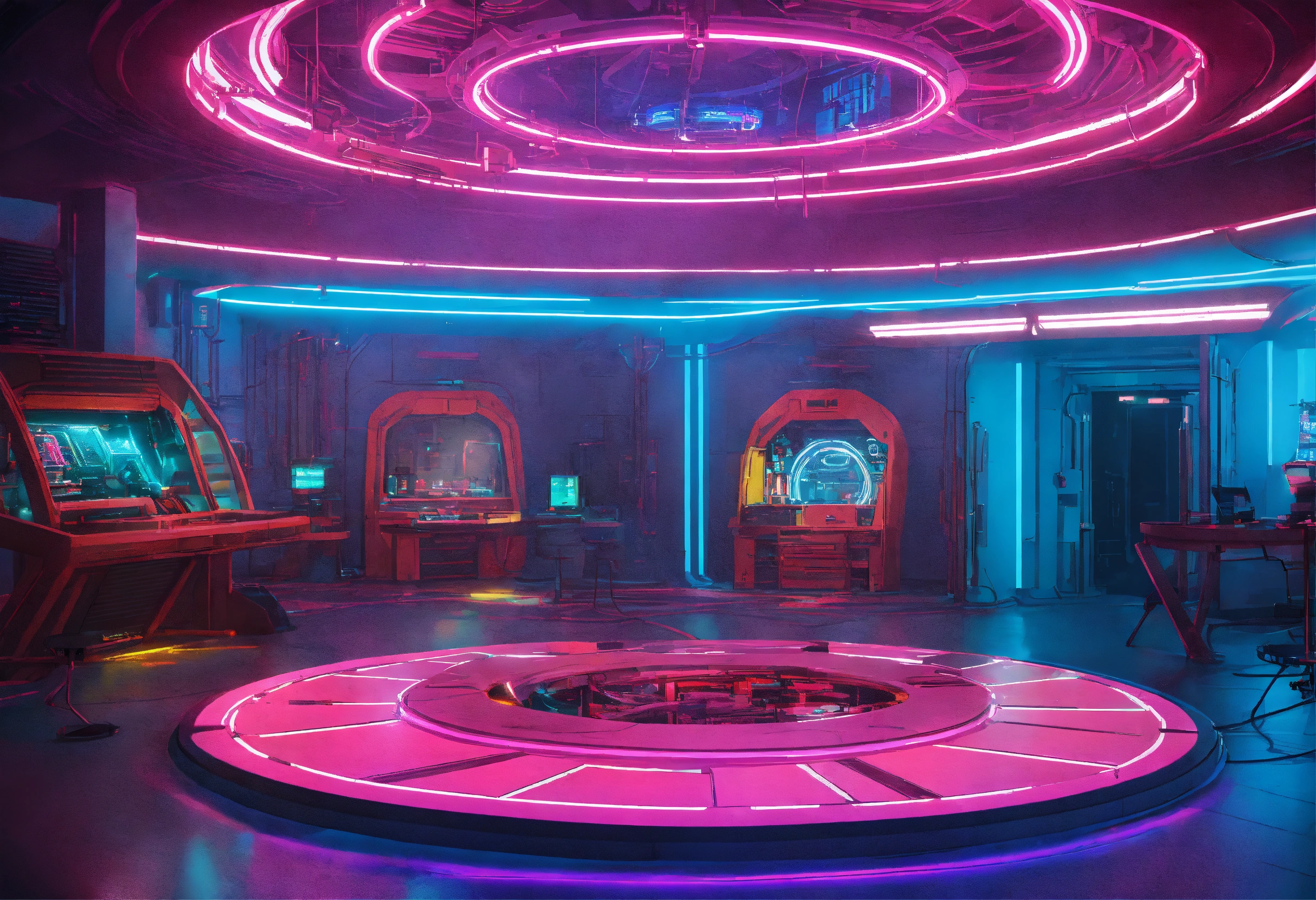Lexica - Underground sci-fi base with cool colors and neon lighting ...