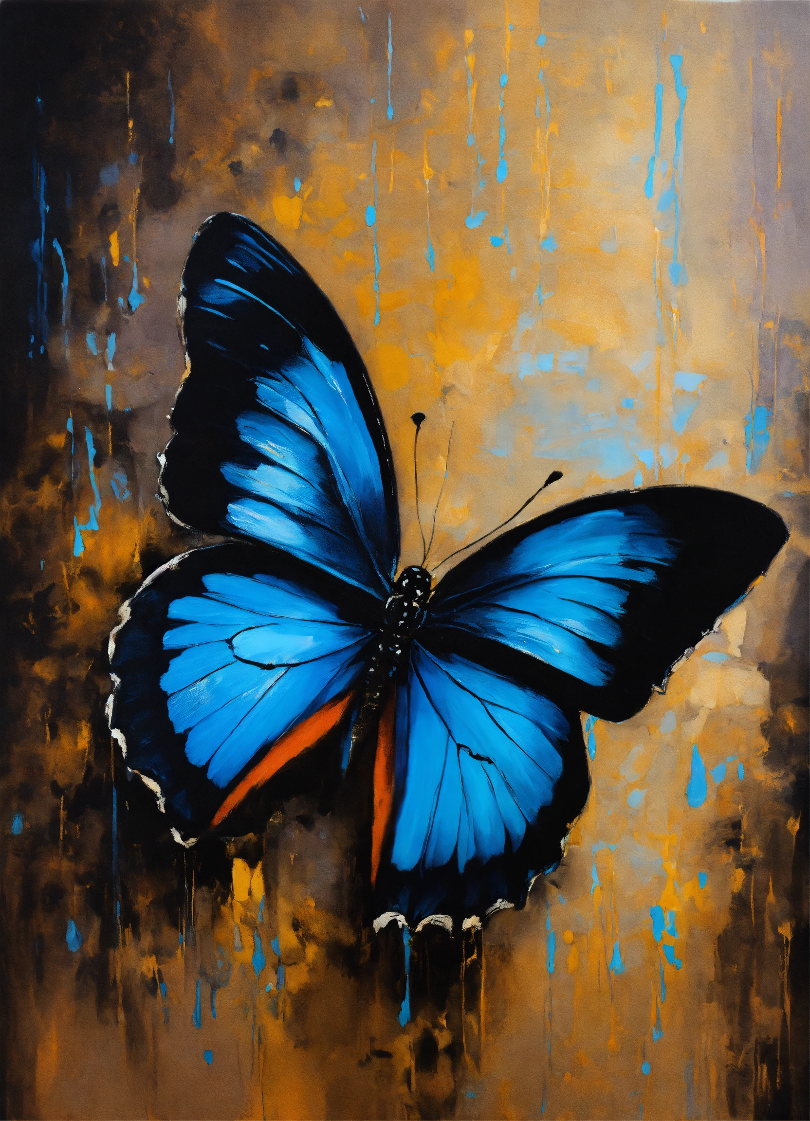 Lexica - Quatre papillon bleue oil paint sur fond noir
