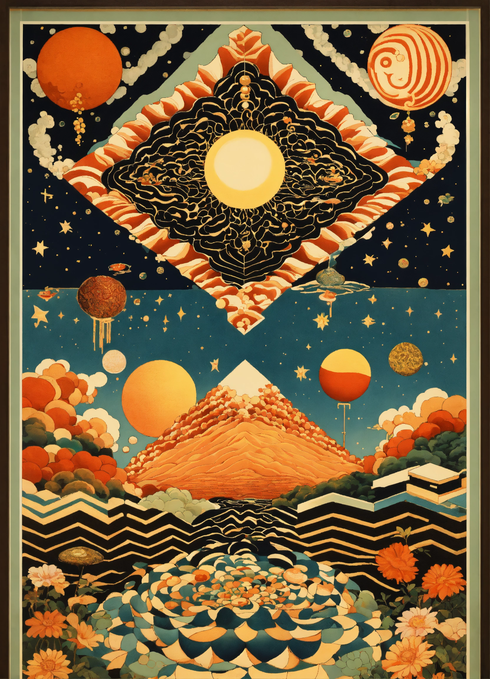 Lexica - Japanese vintage poster , symmetrical chevron patterns ...