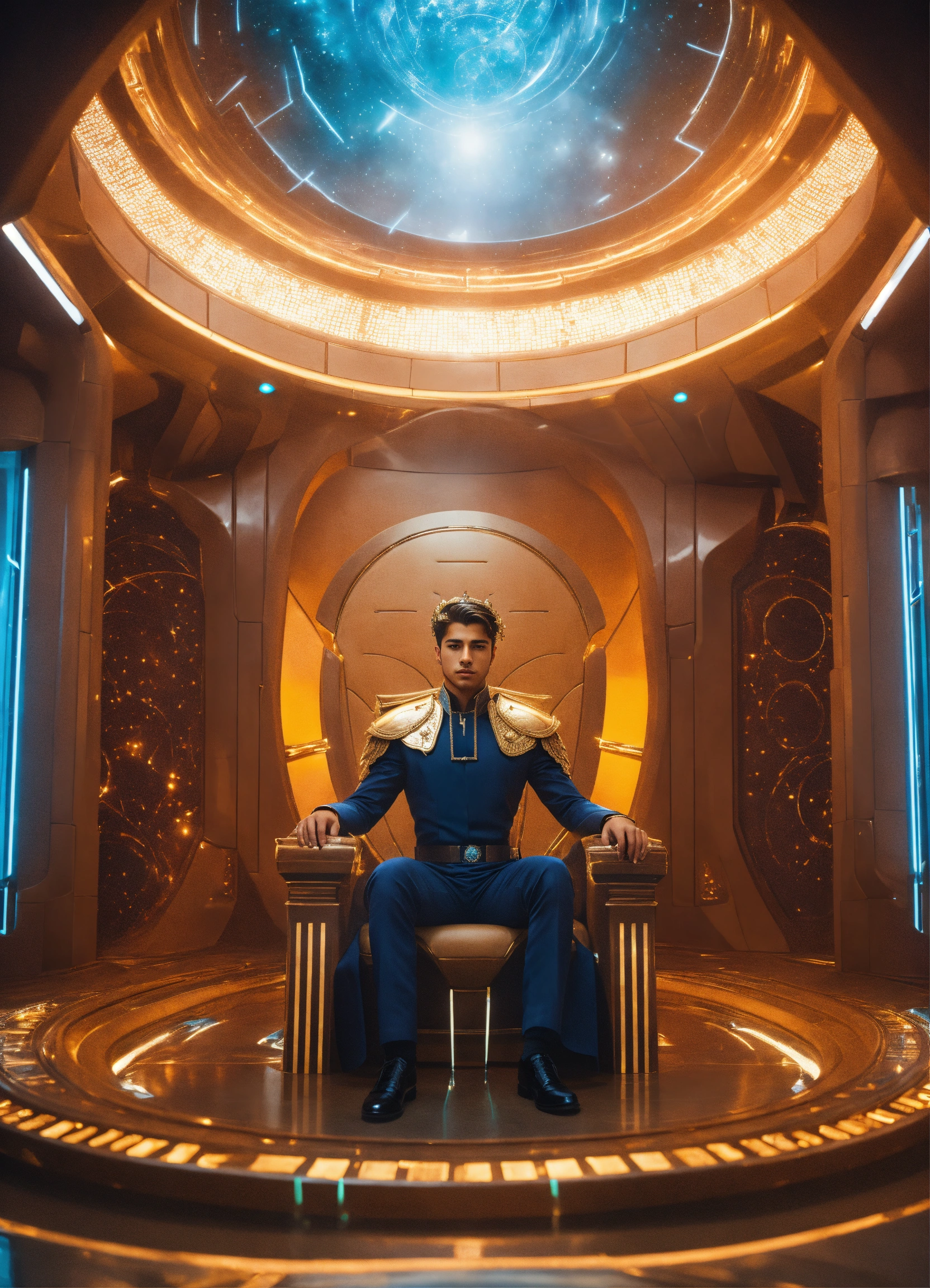 Lexica - Young handsome ruler of Earth in the future sitting in a ...