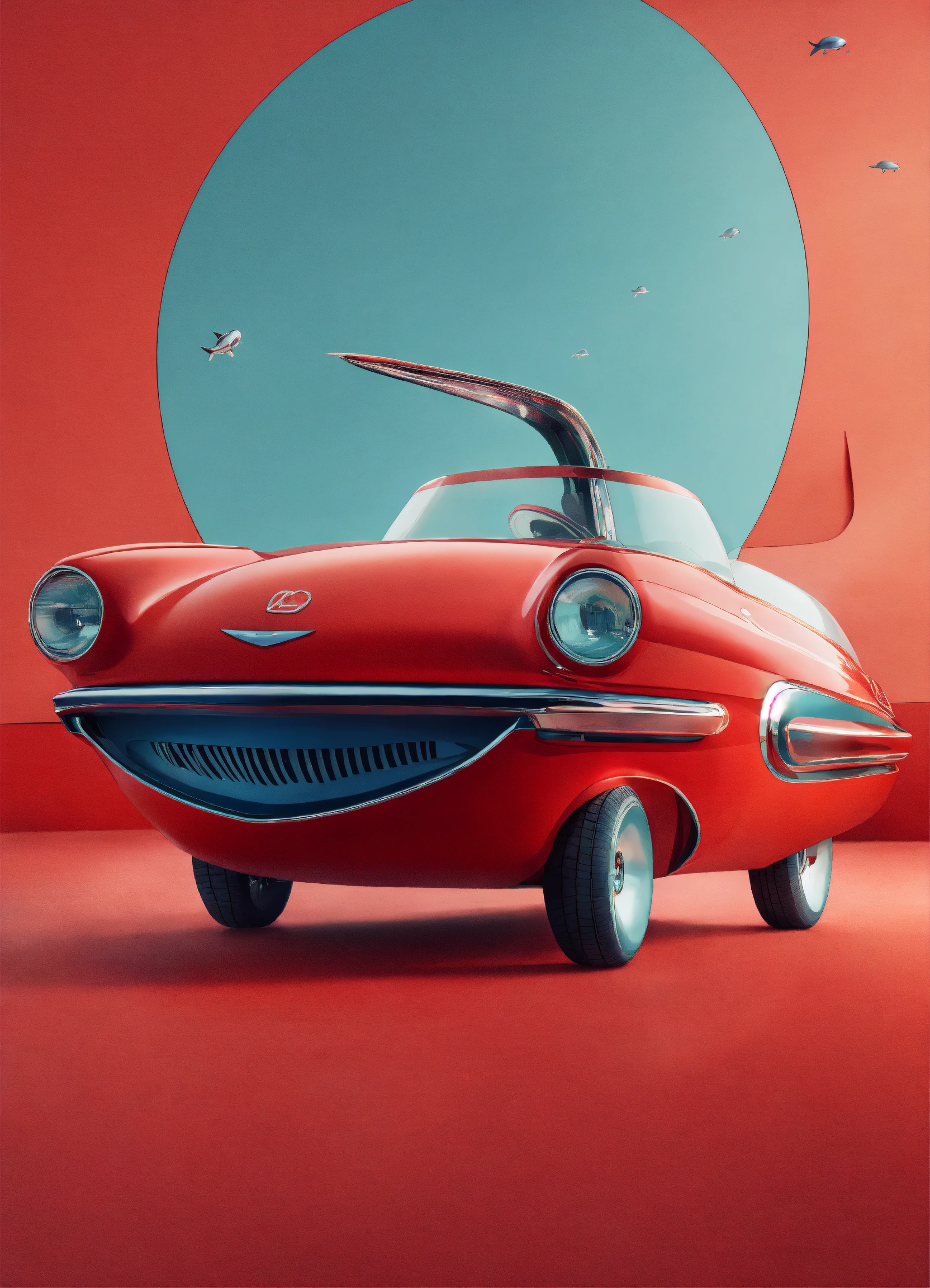 Lexica - Futuristic automobile, convertible like a Cadillac cute,red ...