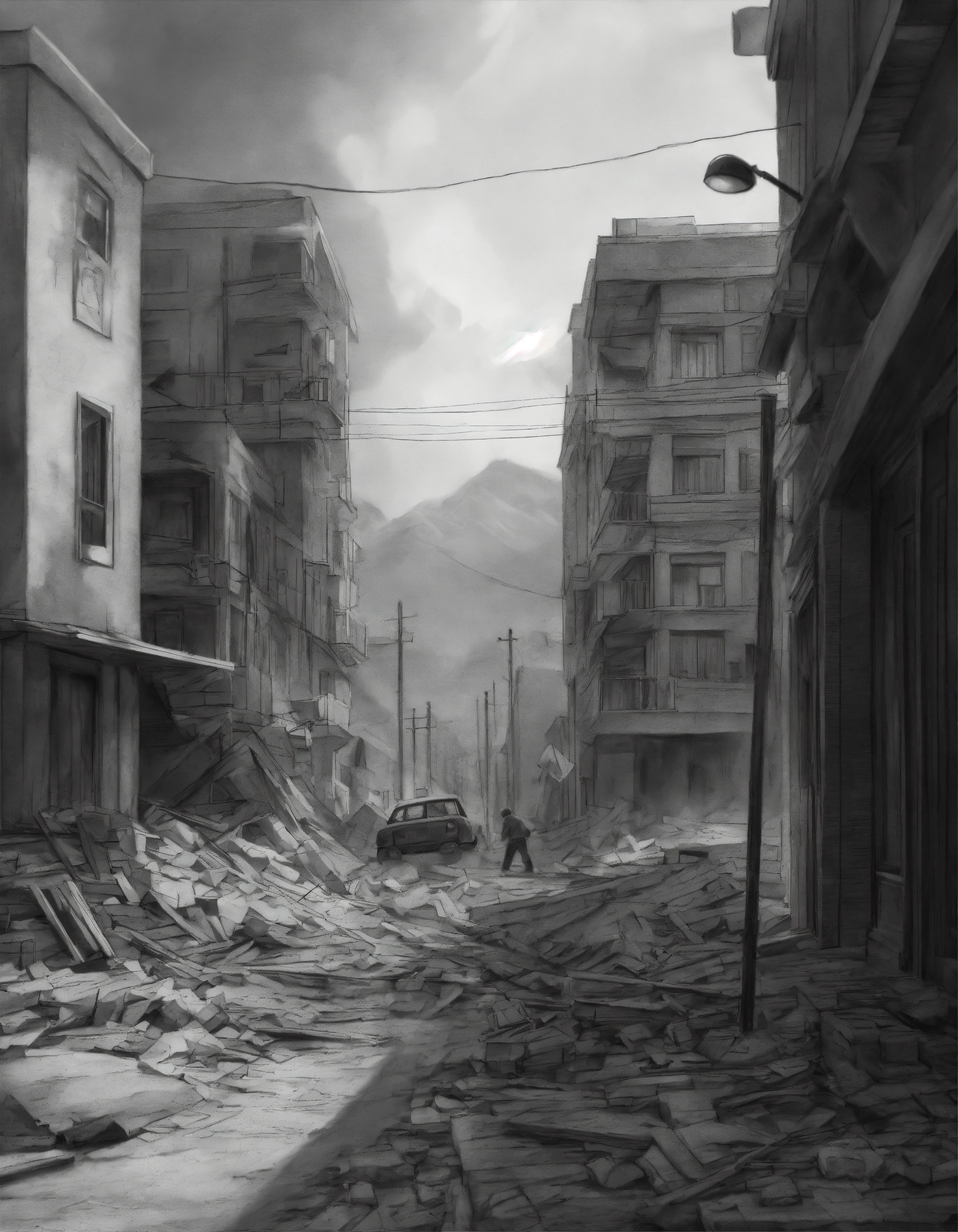 Lexica - A pencil sketch depicting a scene of an earthquake. realistic ...