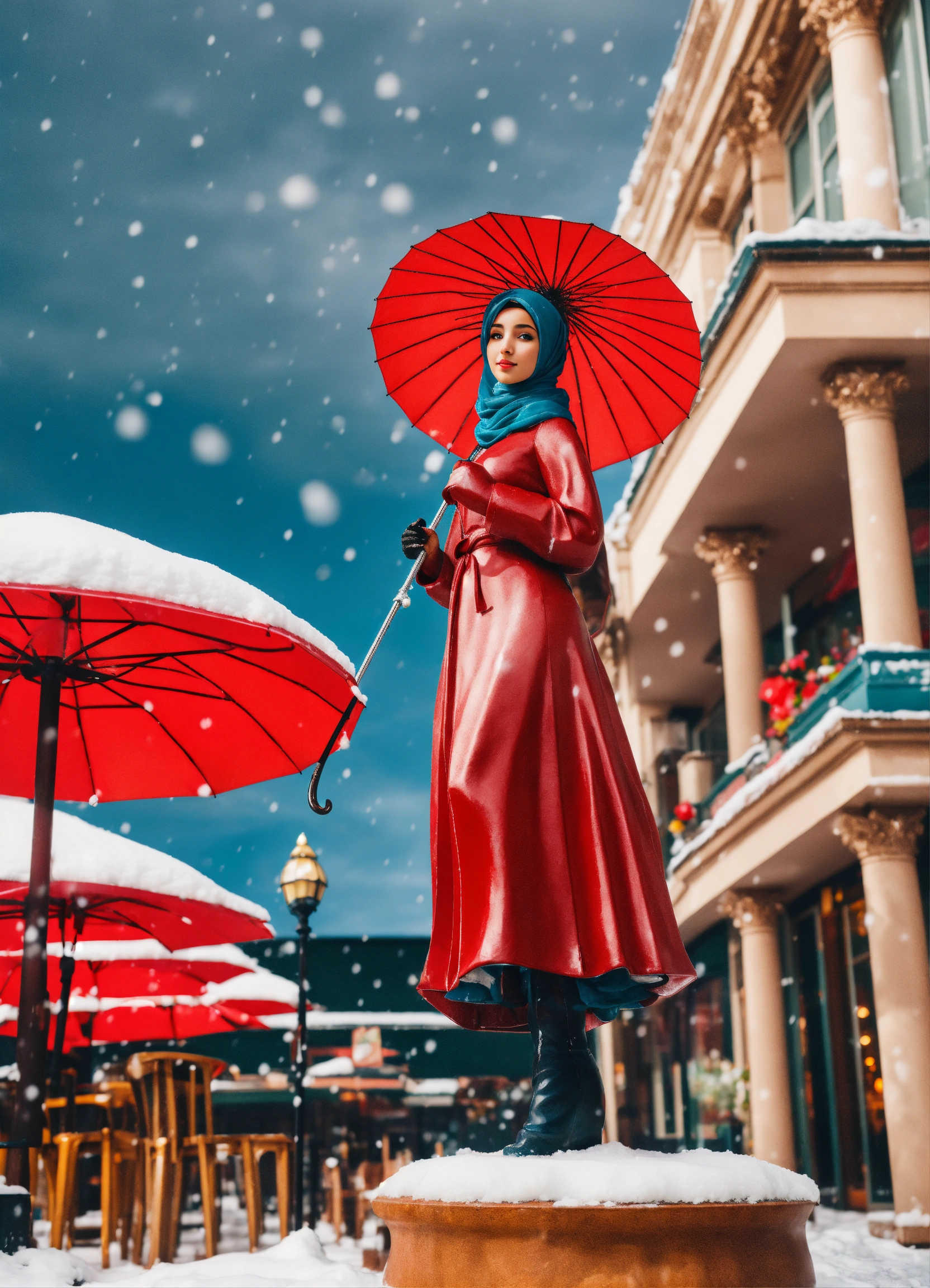 Lexica - Abstract hijab girl statue on a fluffy cloud holding a snowy ...