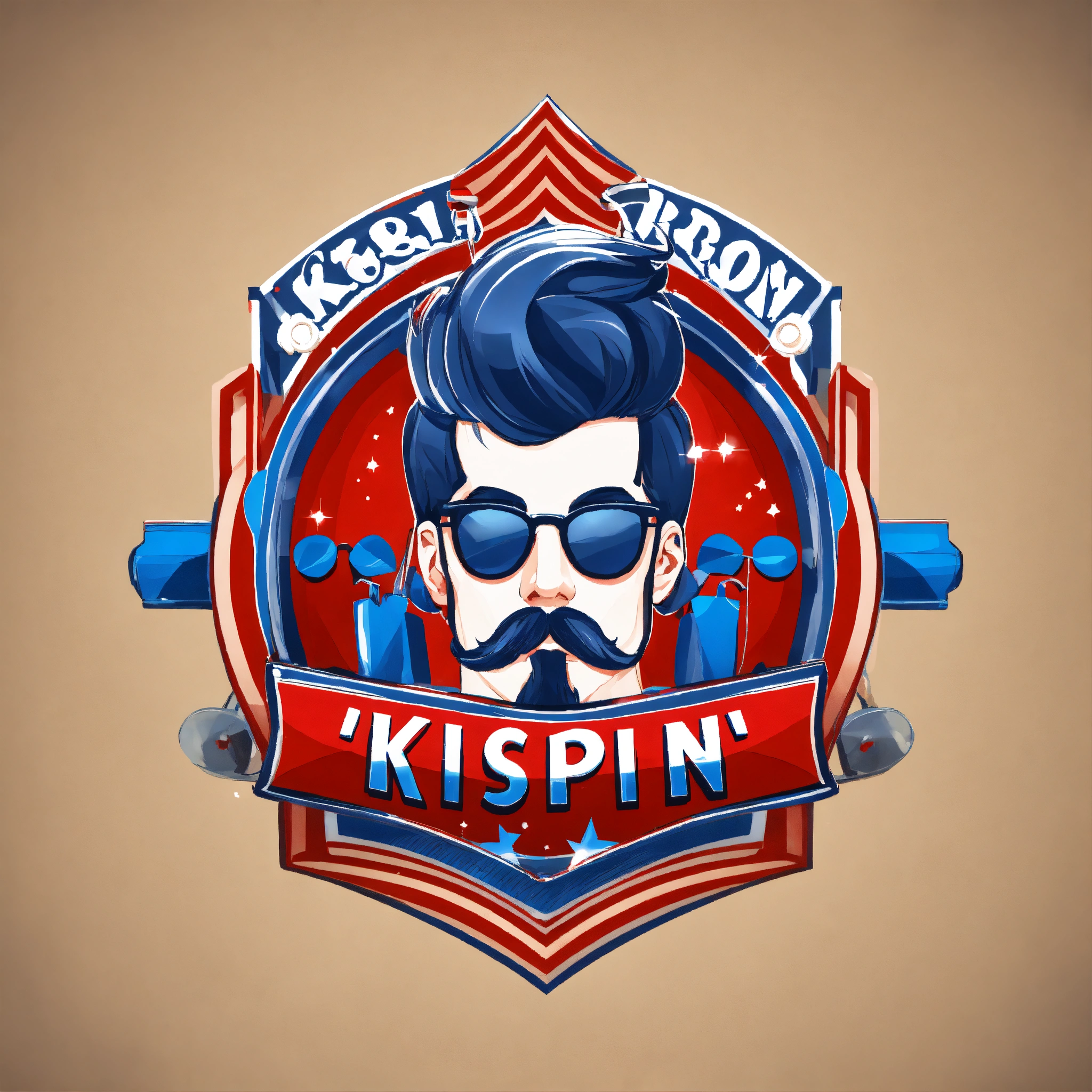 Lexica - The word "Krispin" as a logo, white red blue colors, barber ...