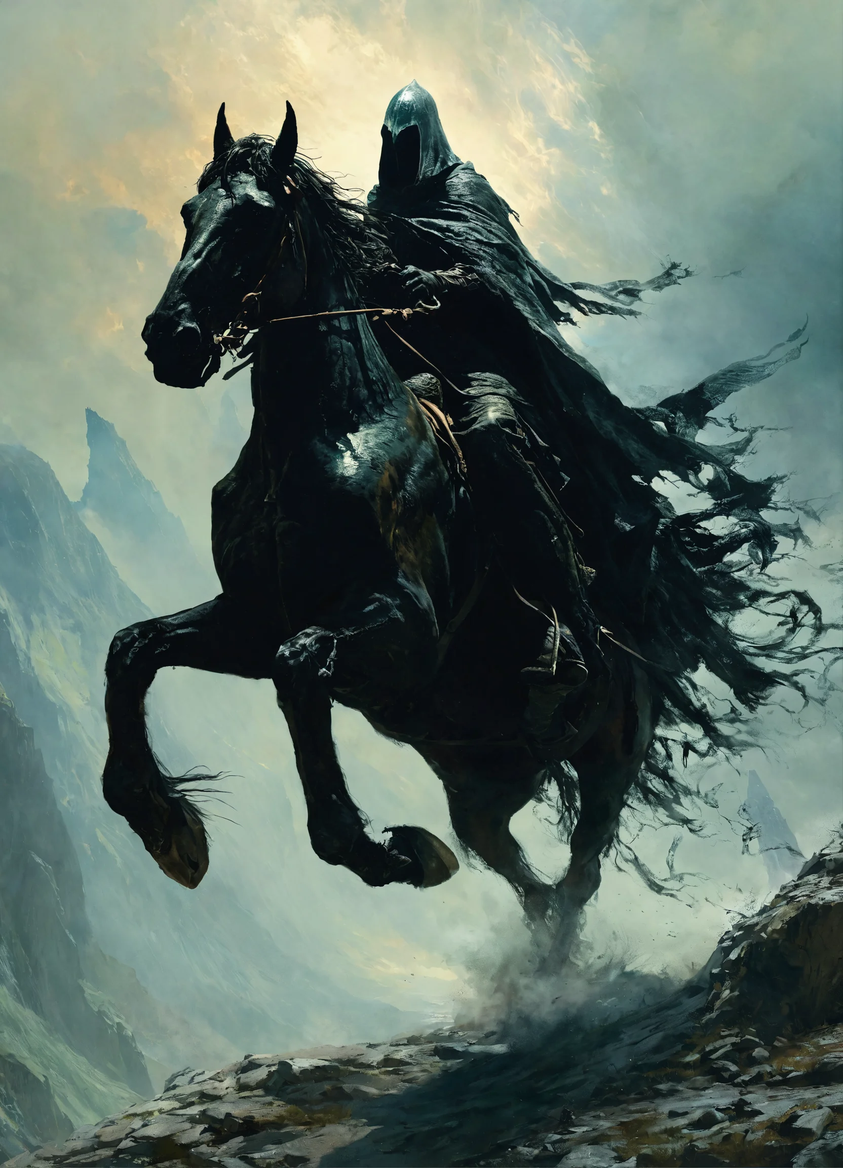 Lexica - Nazgul riding a horse, epic art.