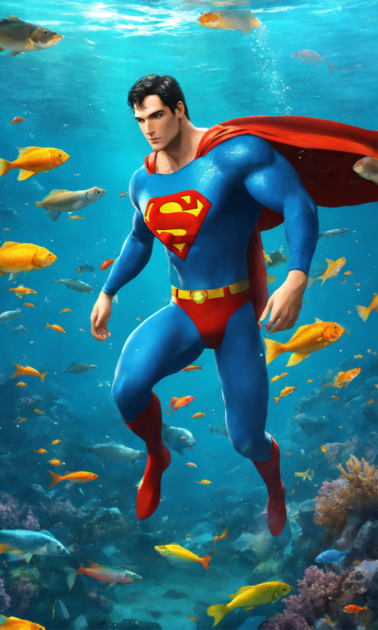 Lexica - Superman swimming with fish underwater in the ocean, nature ...