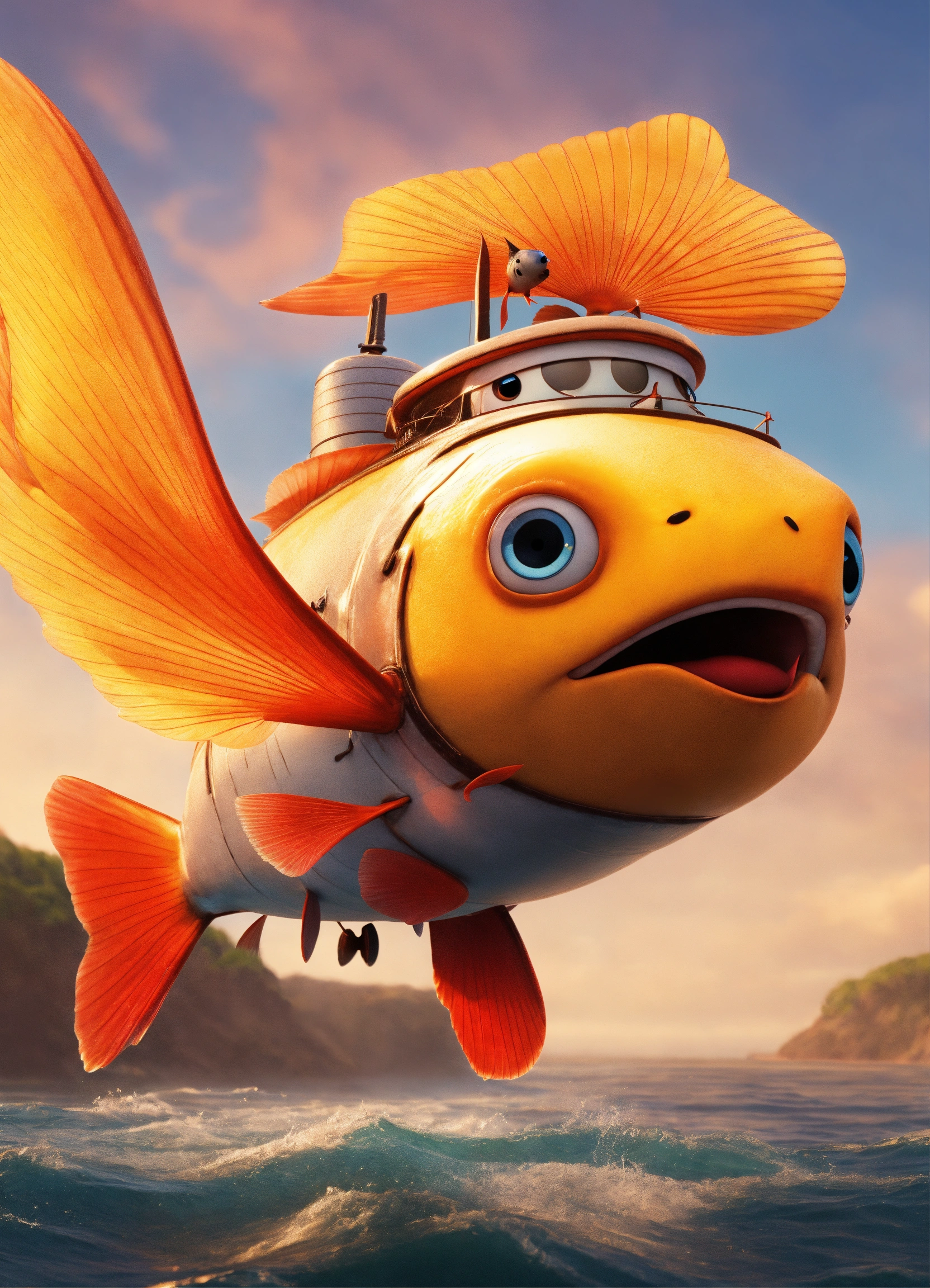 Lexica - A cute flying fish, pixar style