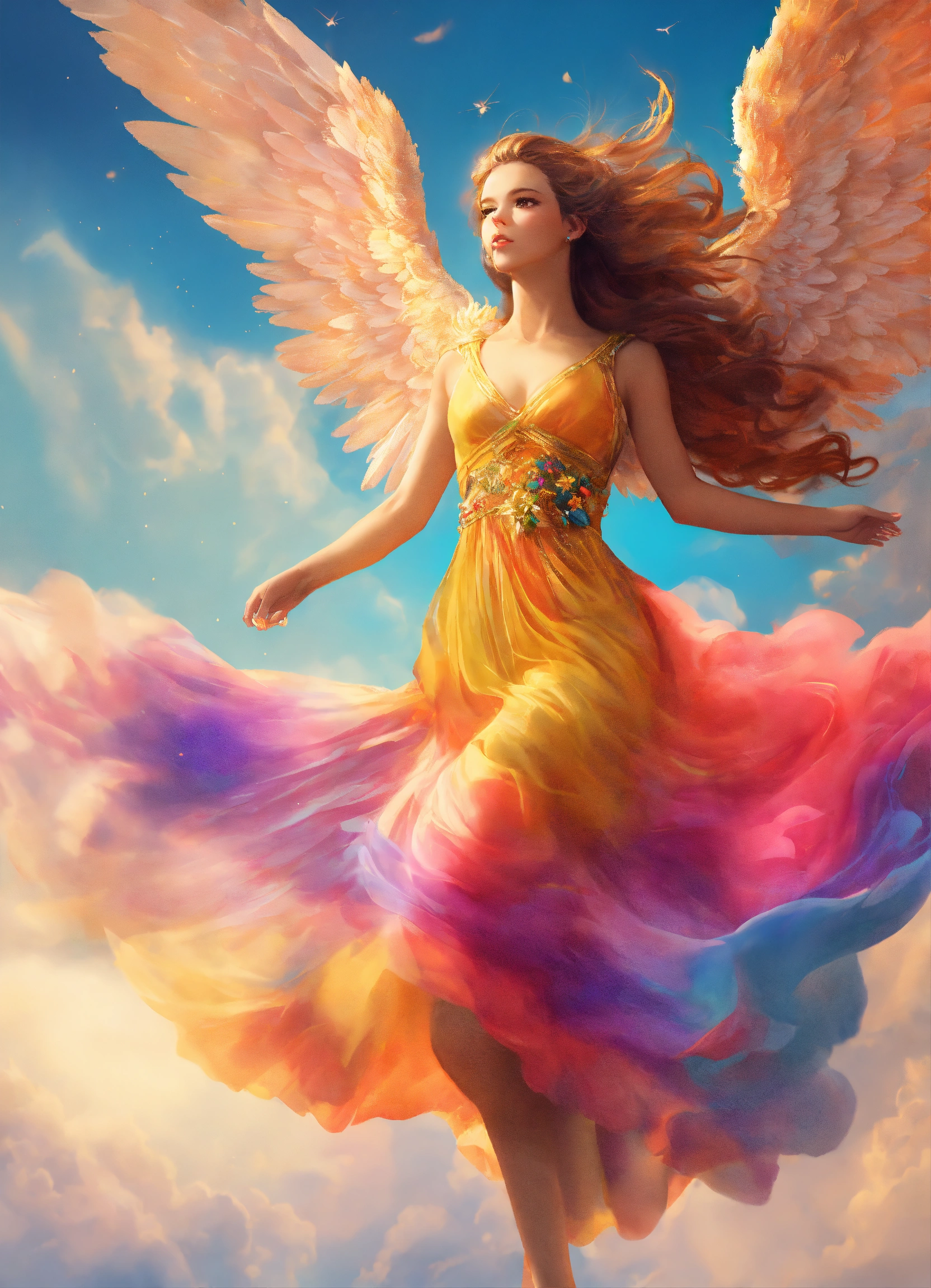Lexica - Female angels and male angels flying in the sky, beautiful ...