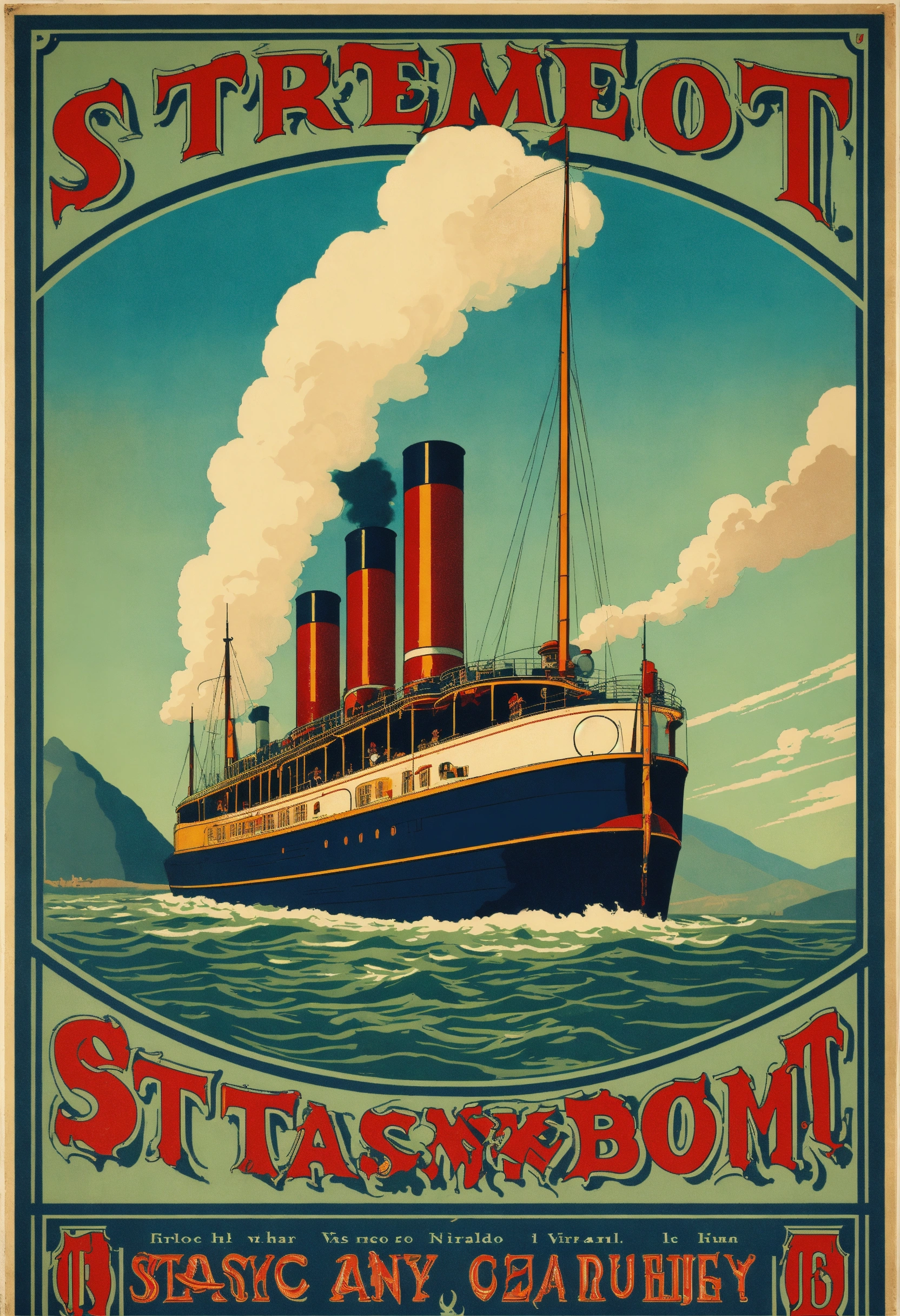 Lexica - A Steamboat vintage poster in the style of wwi propaganda