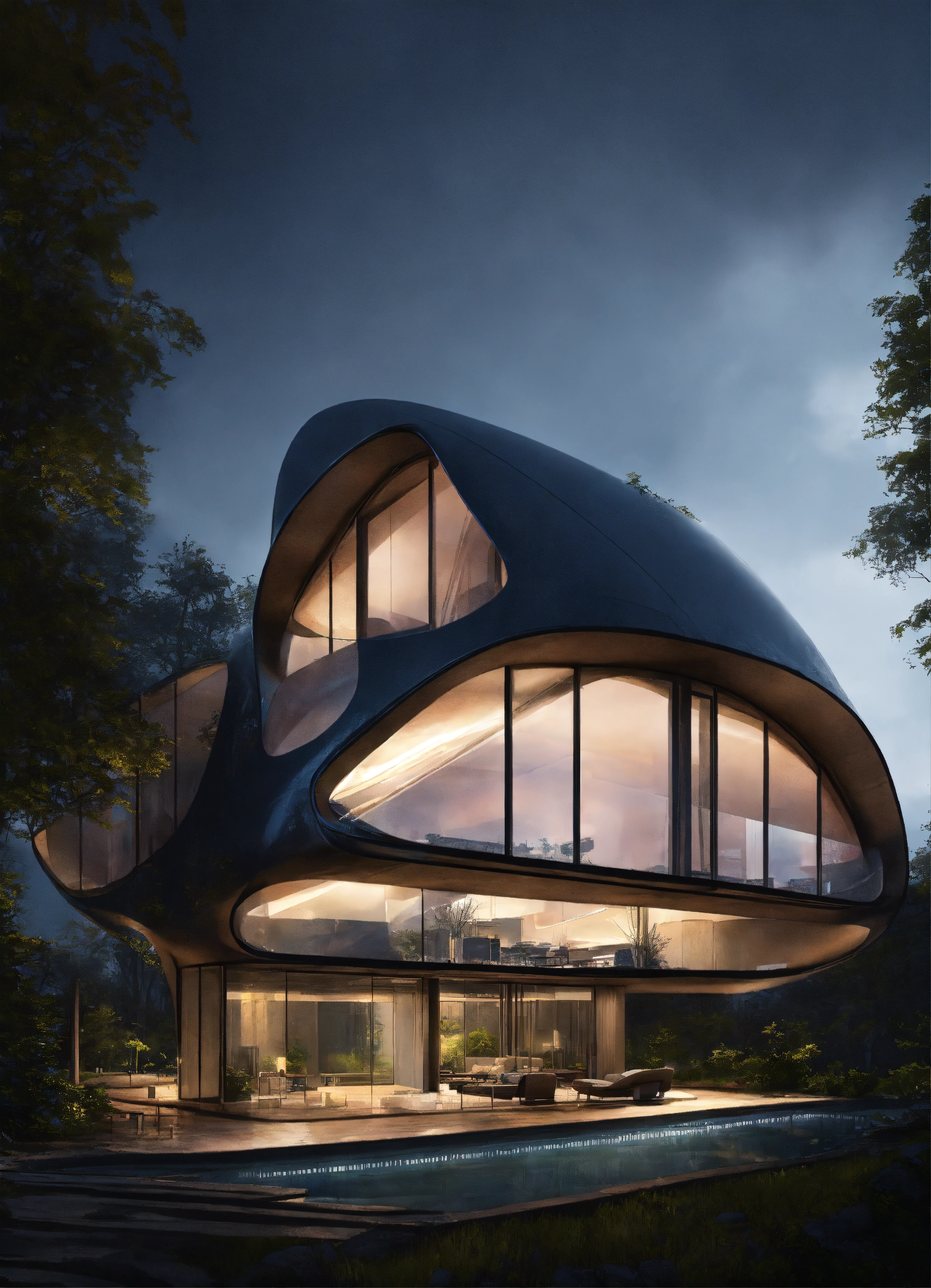 Lexica - View of Modern villa of zaha hadid from afar, cyberpunk city ...
