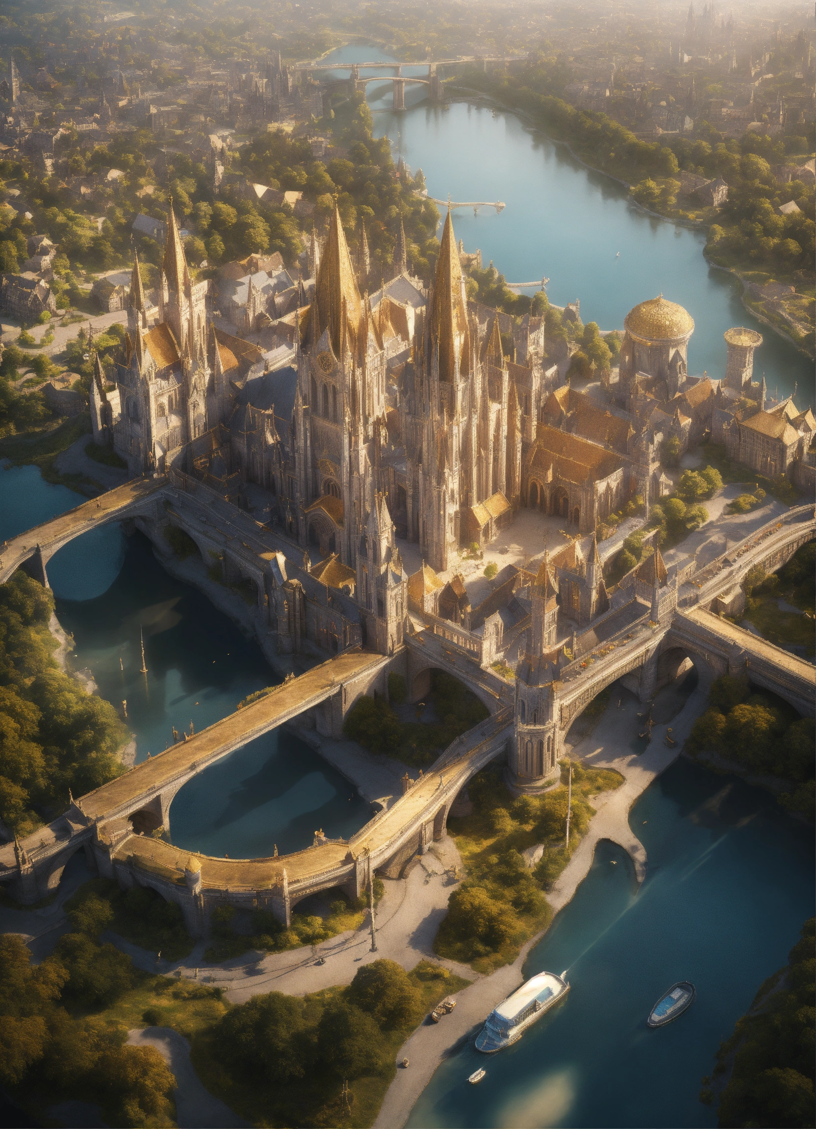 Lexica - Fantasy city surrounding a colossal academy on a bridge in ...