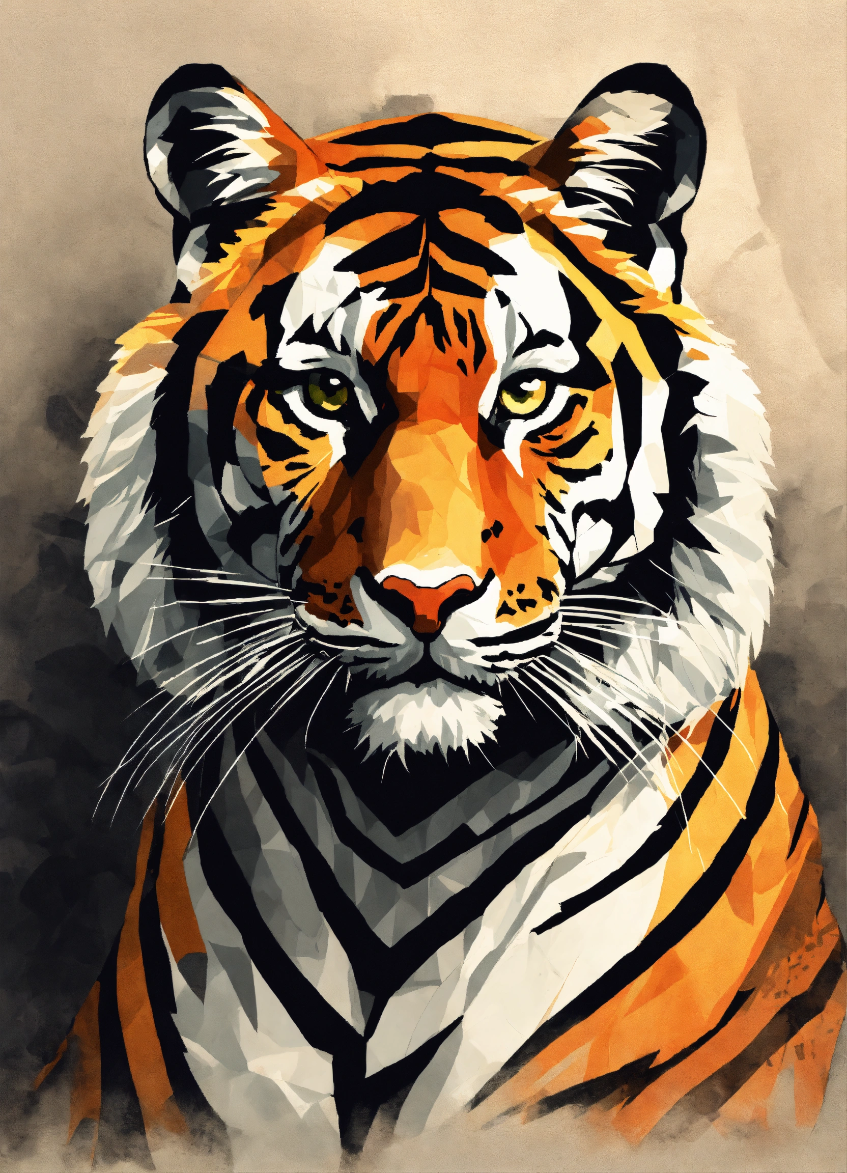 Lexica - Beautiful tiger portrait, cross-hatching inspired by bauhaus ...