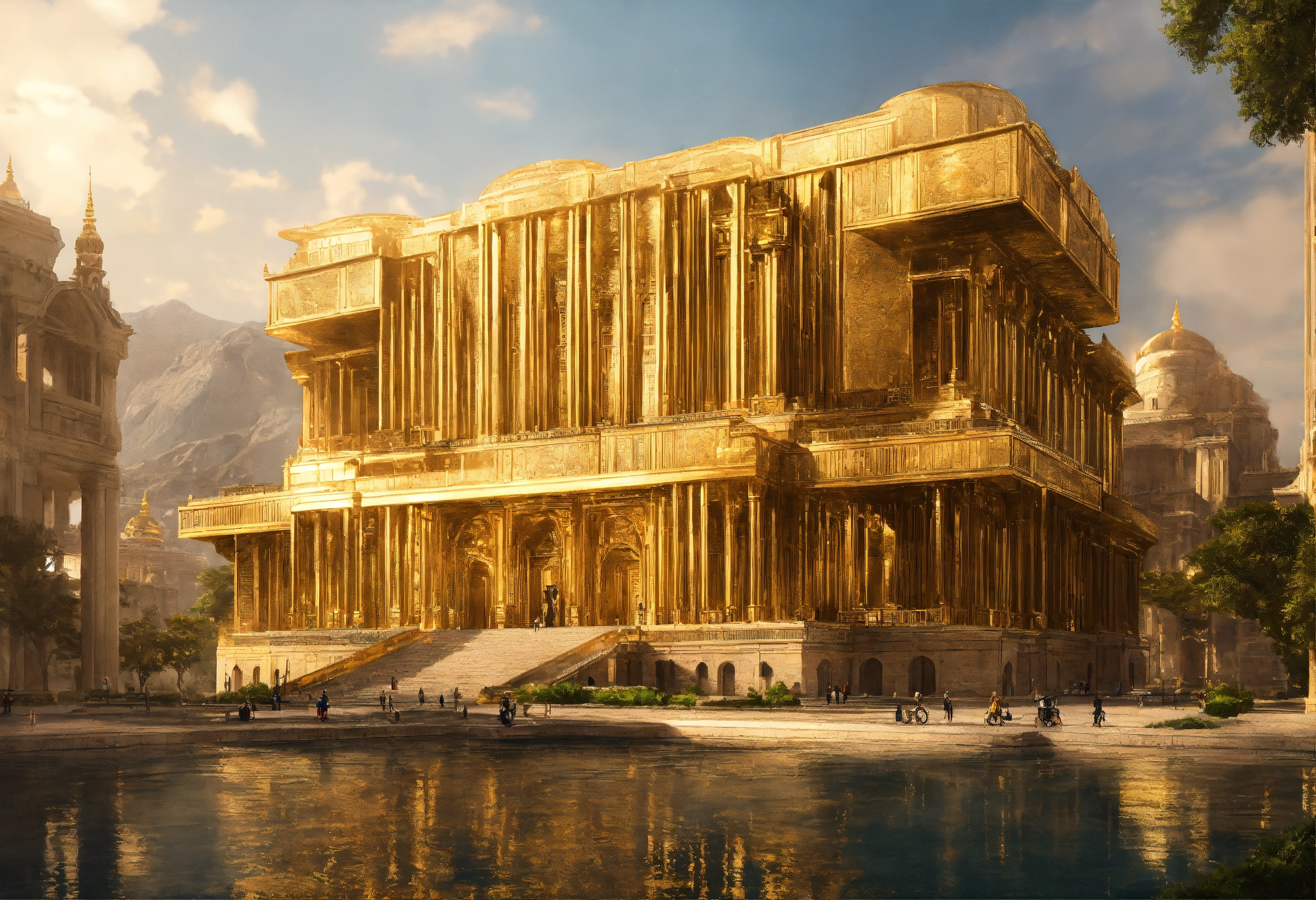 Lexica - Gigantic futuristic golden-stone palace inspired by the roman ...