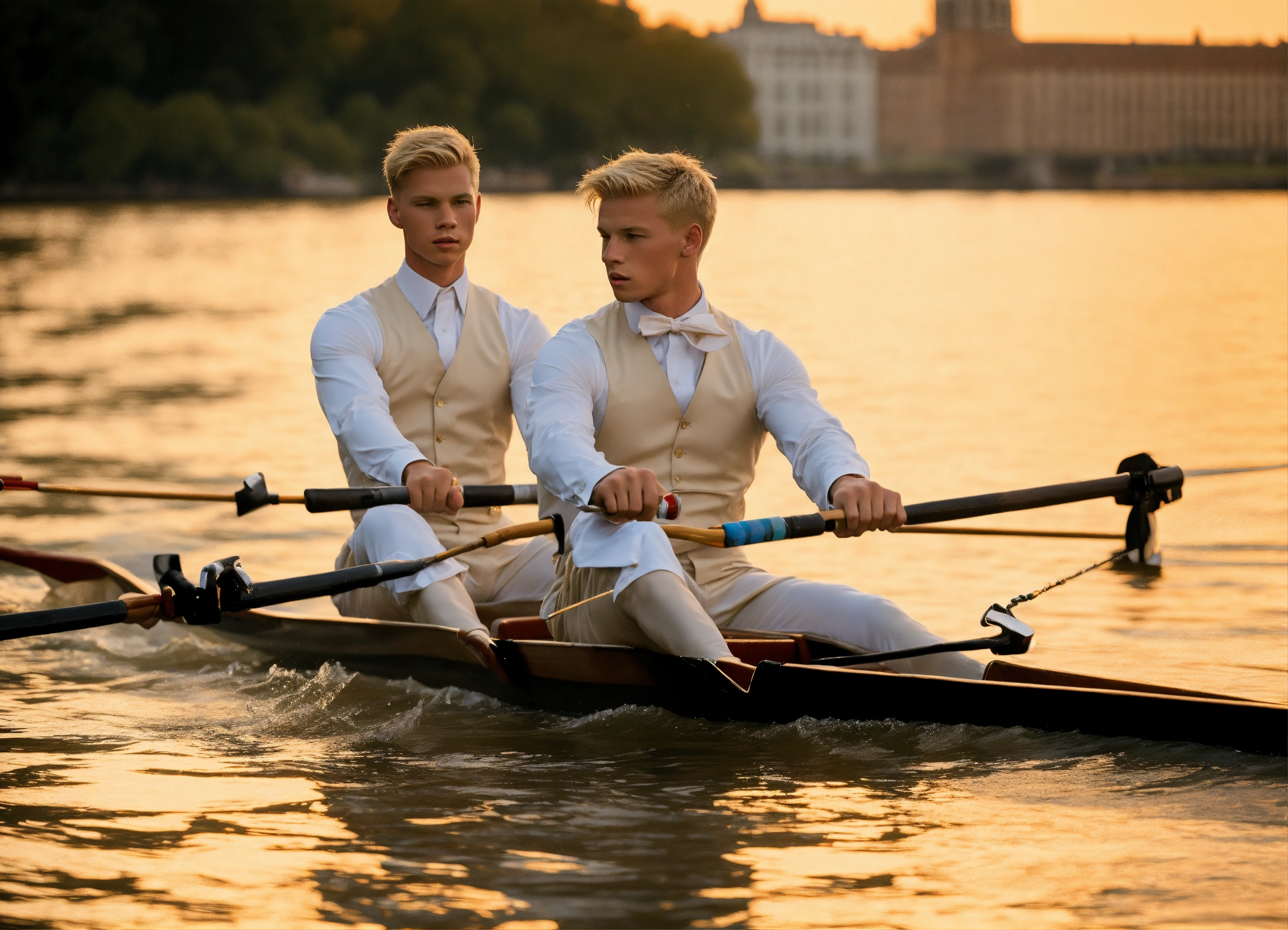 Lexica - Two blonde male students in white suit, rowing on the Thames ...