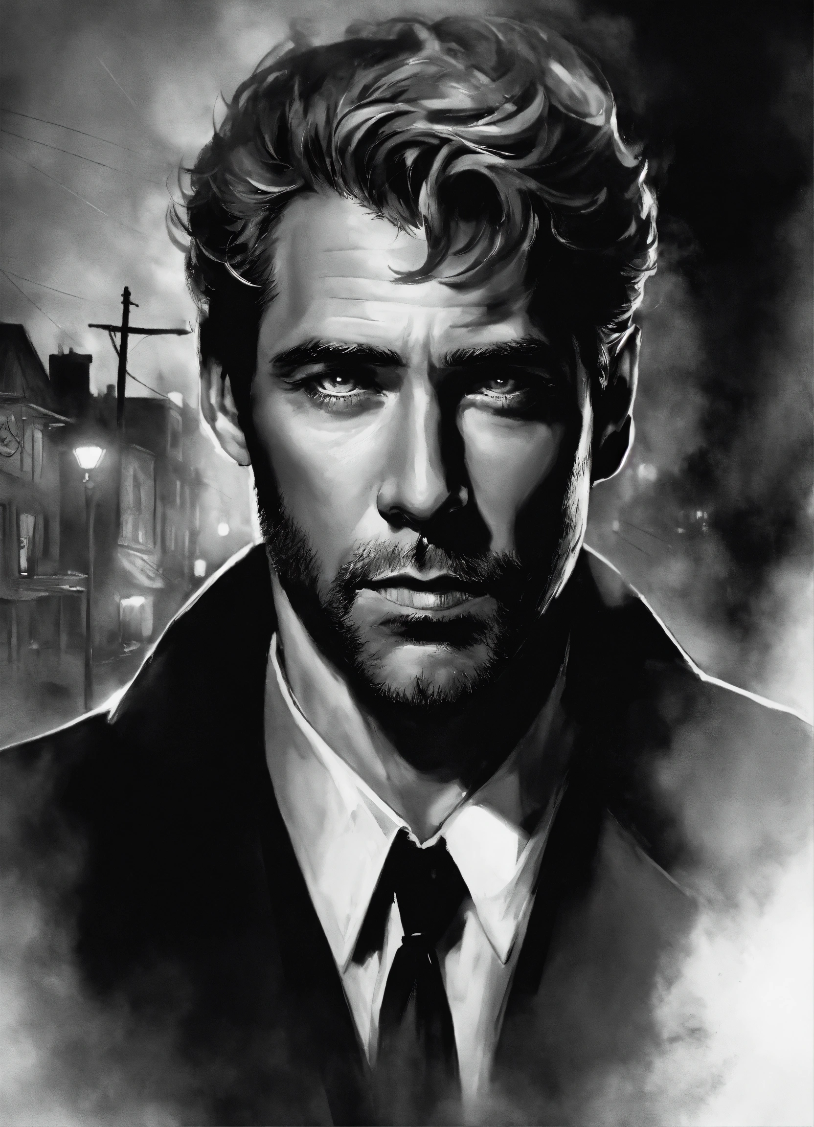 Lexica - "film noir John Constantine", noir, fog, midnight, head and ...