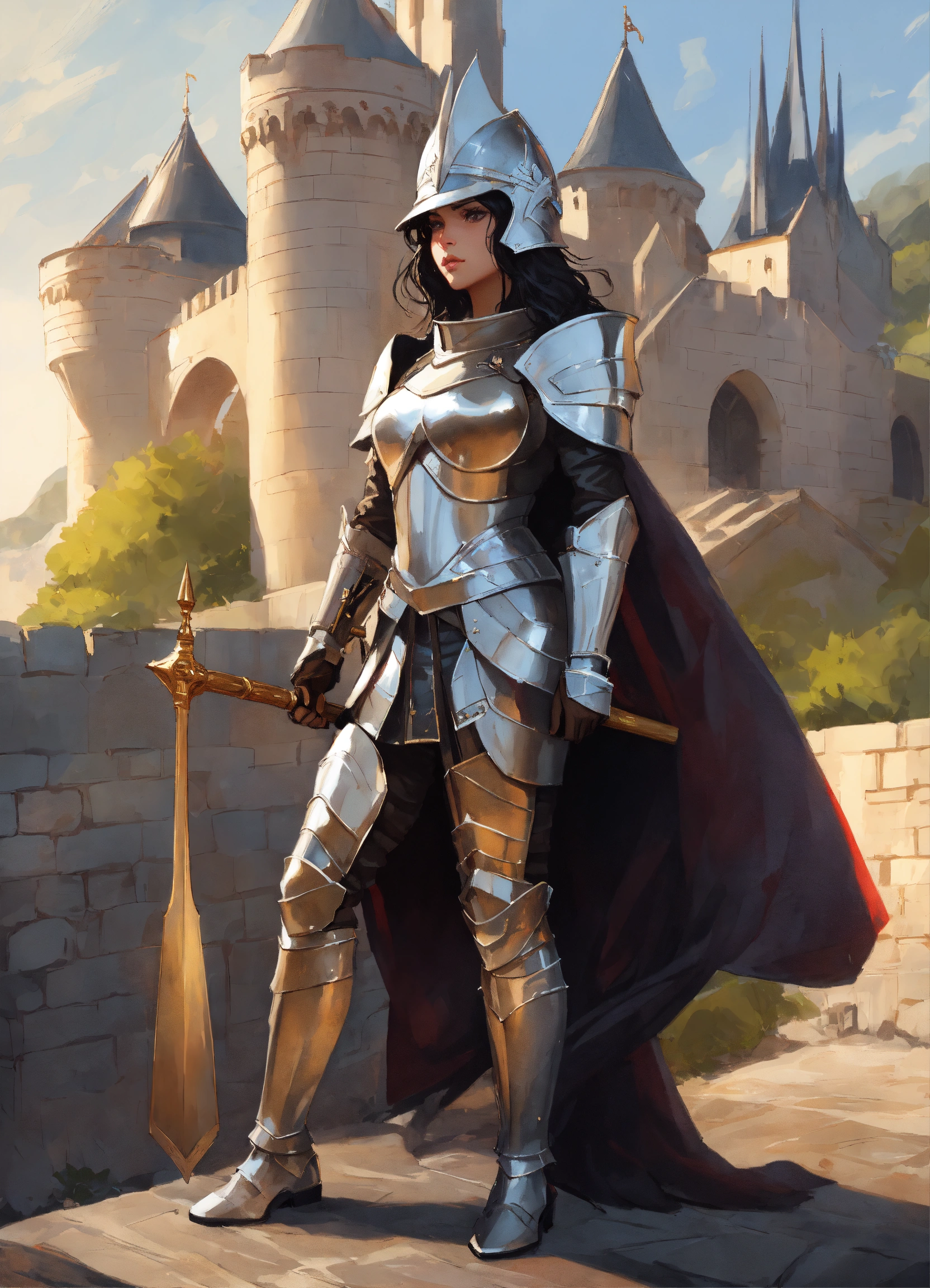 Lexica - Female royal guard black haired Medieval silver armor using ...