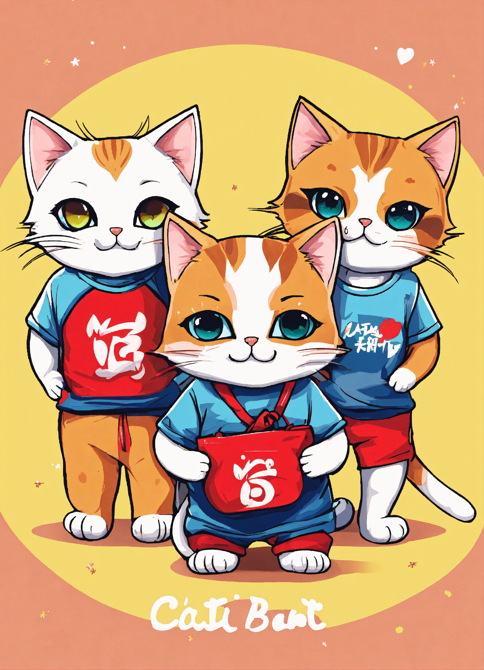 Lexica - Three Chibi Cats in a t-shirt design, vector art, white background