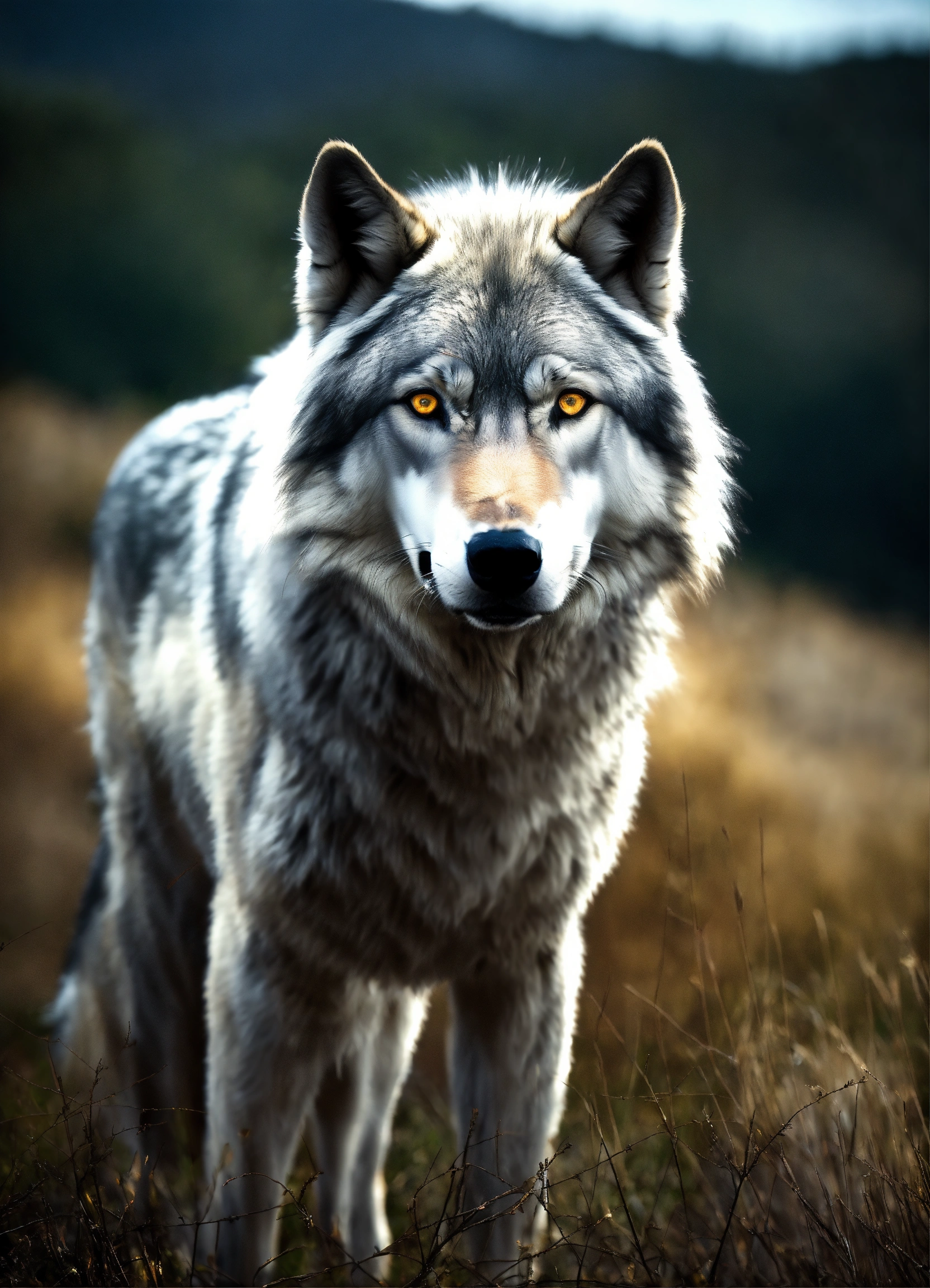 Lexica - Silver wolf with amber eyes. Almost human looking. 75 cm at ...