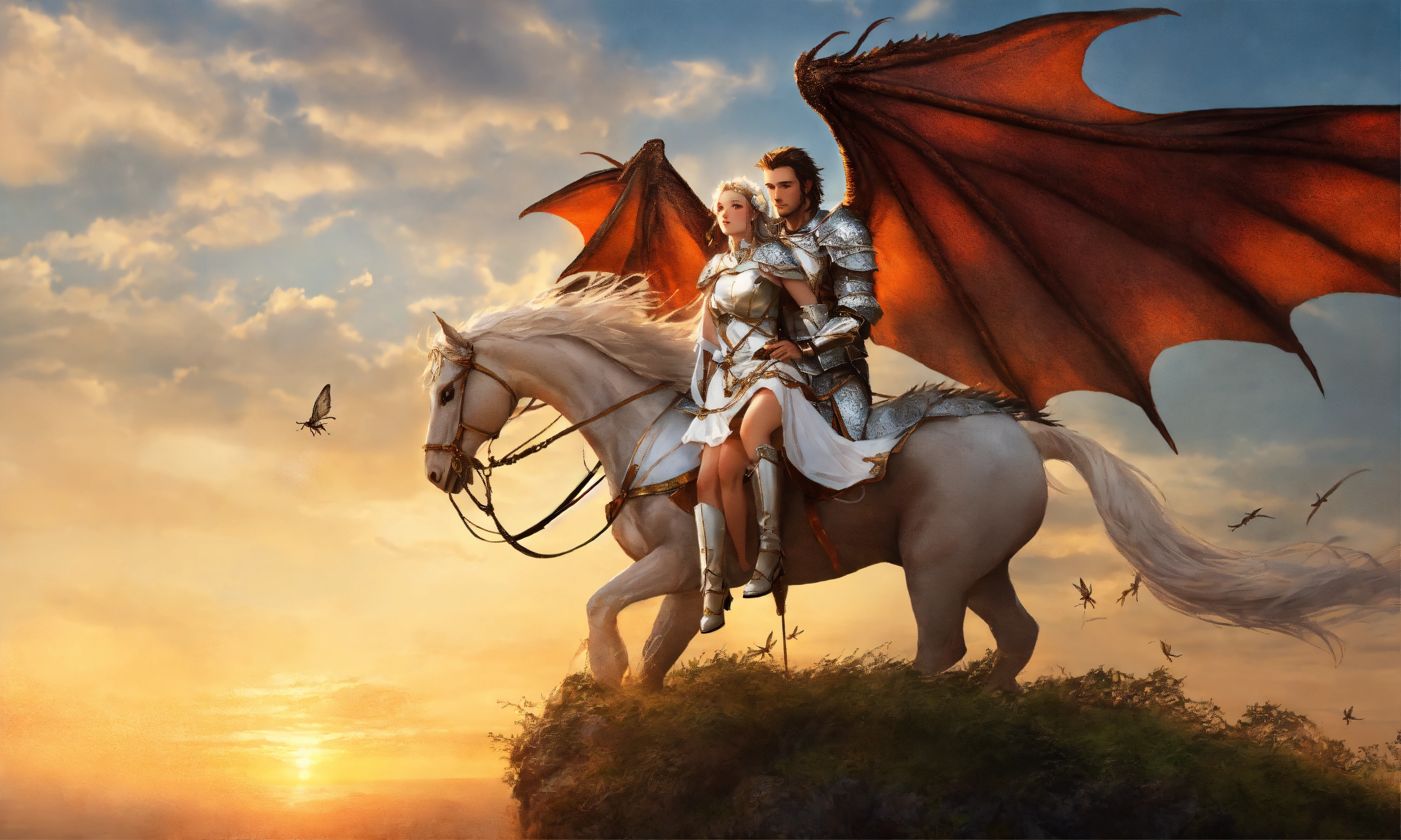 Lexica - Beautiful white female maiden with dragon wings and flies off ...
