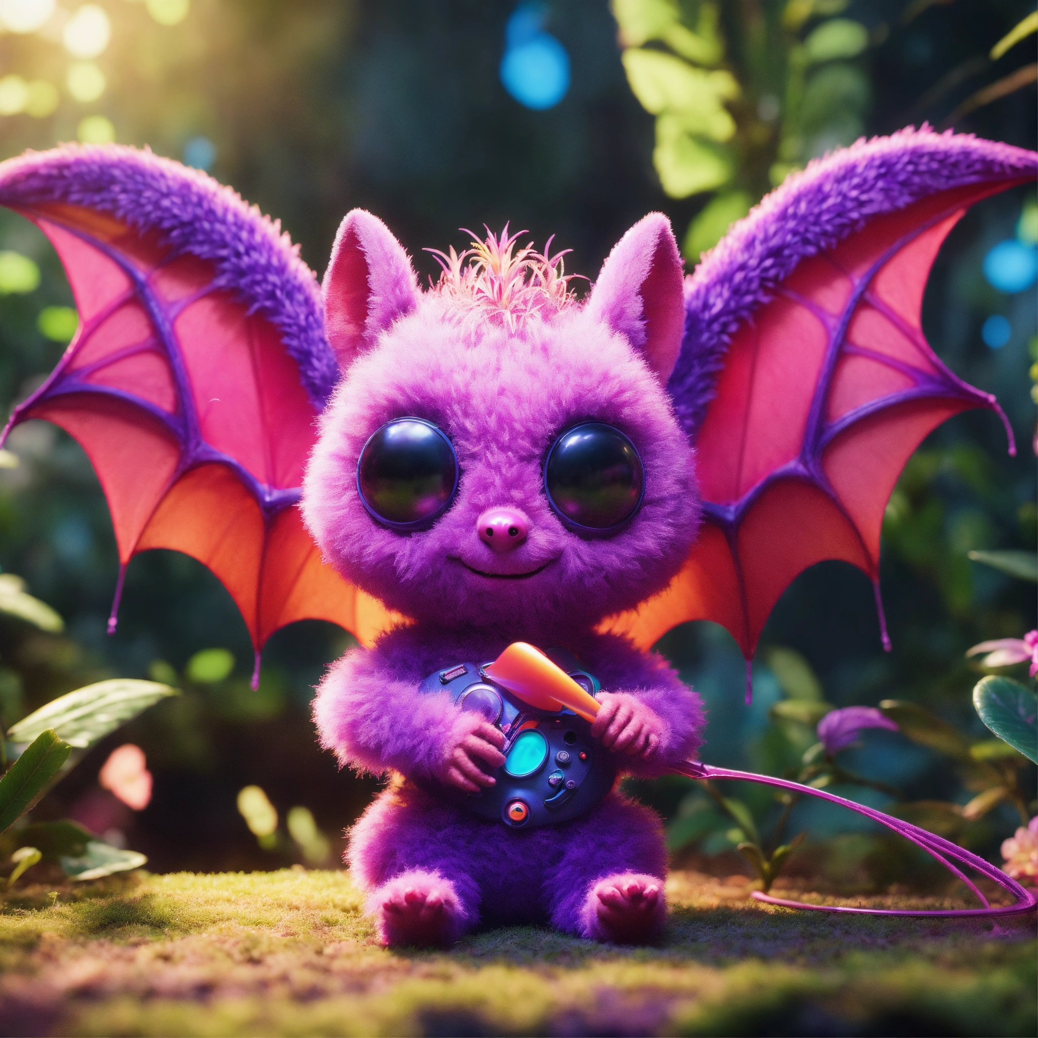 Lexica - Cute fuzzy pink and purple alien fruitbat character with big ...