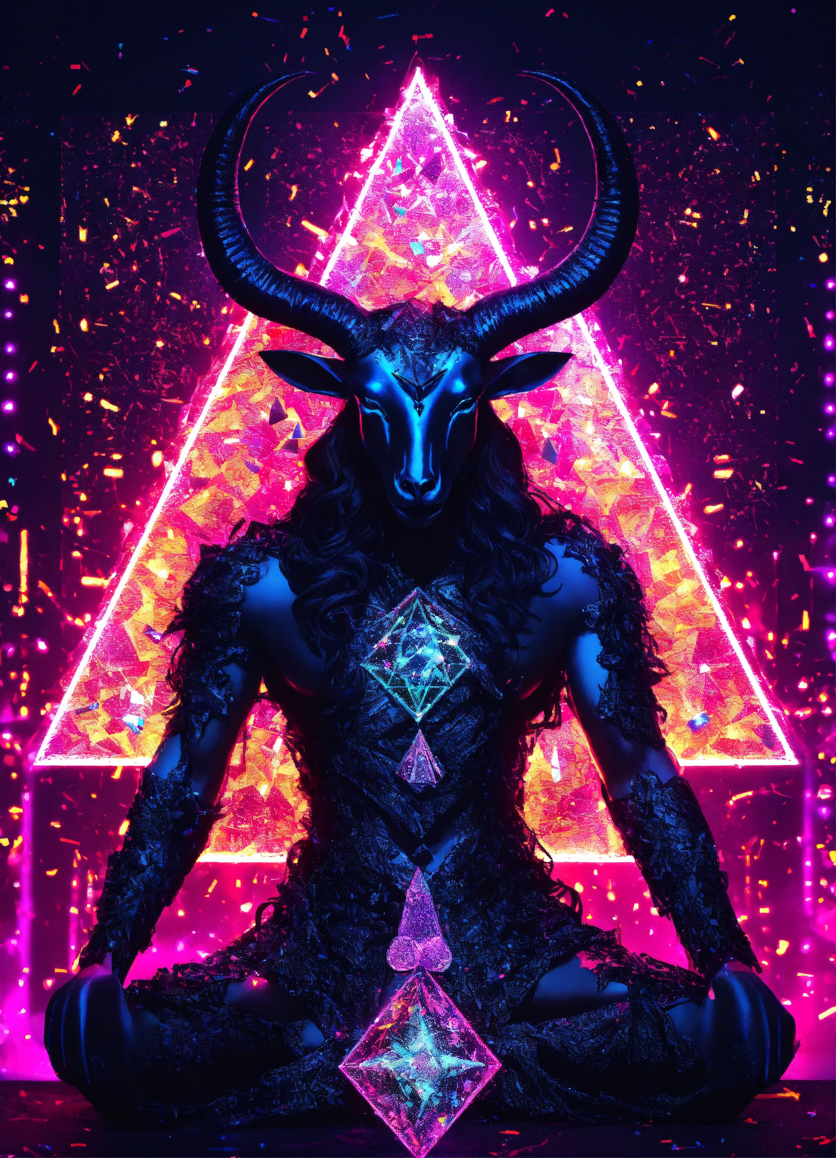 Lexica - BAPHOMET made of diamonds and confetti black neon light DMT ...