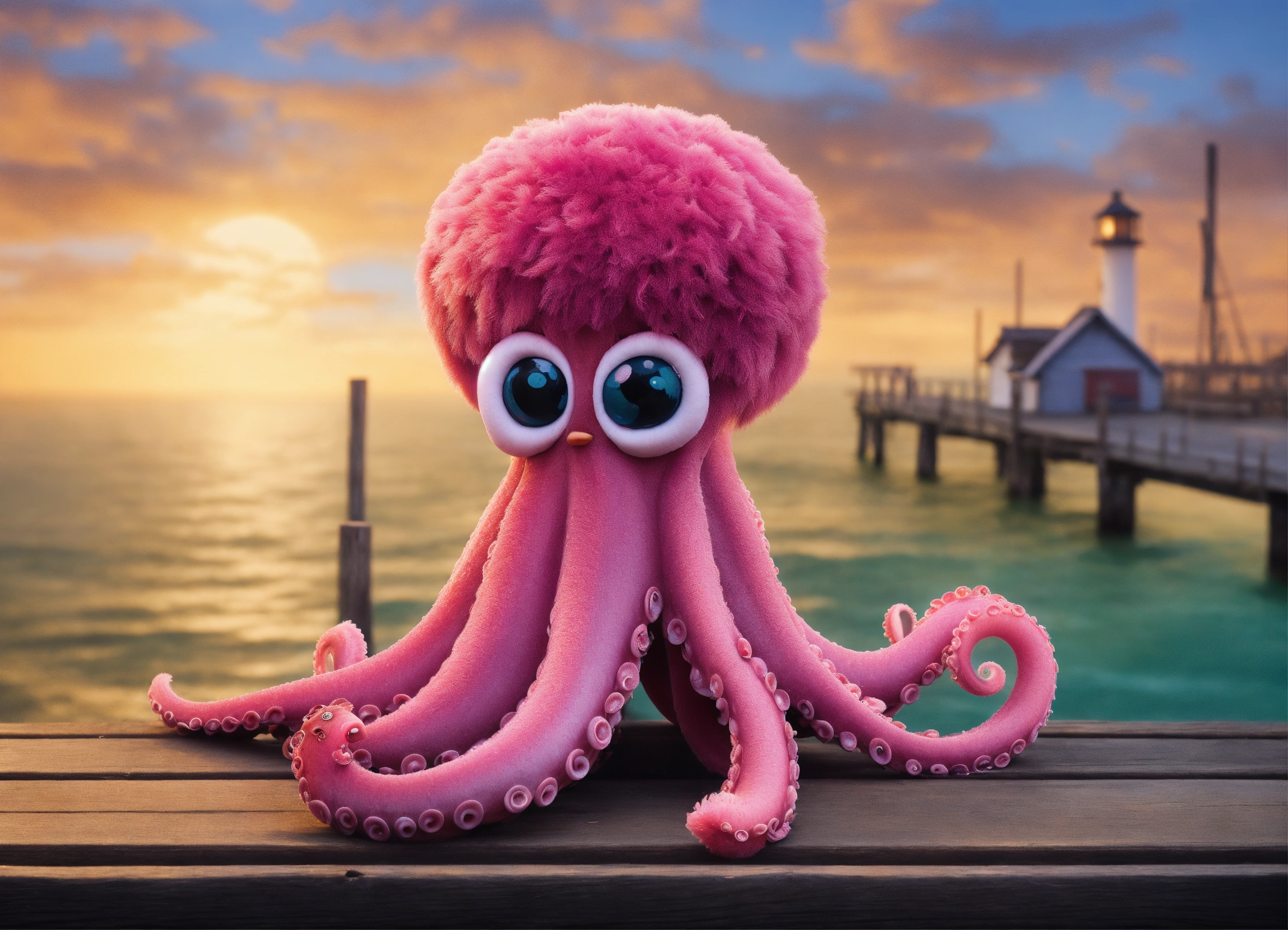 Lexica - Fluffy fairy cute sad octopus with long soft fur in the style ...