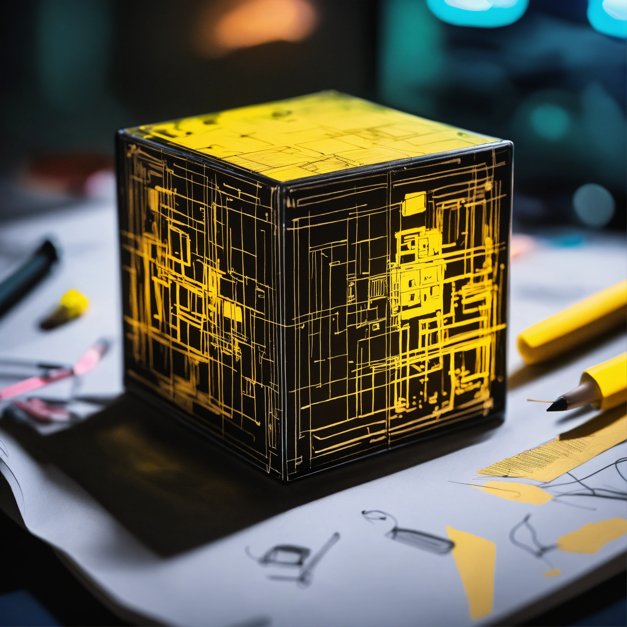 Lexica - Cube drawings, technology, paper, drawing, drawing supplies ...